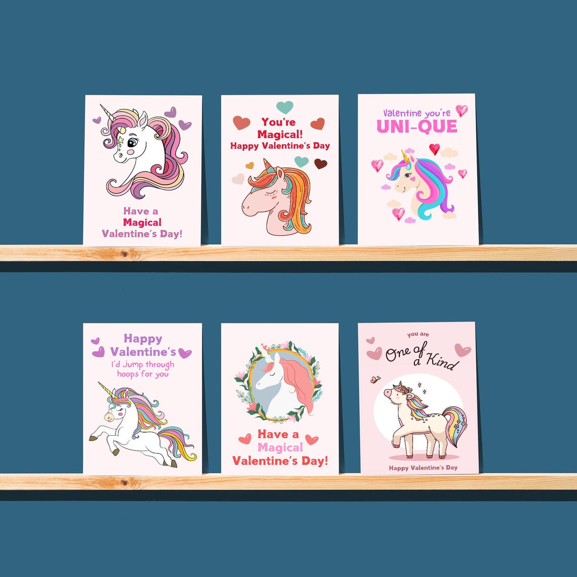 PRINTABLE Girls Valentines Cards Unicorns - Set of 6 - Unicorn Theme ...
