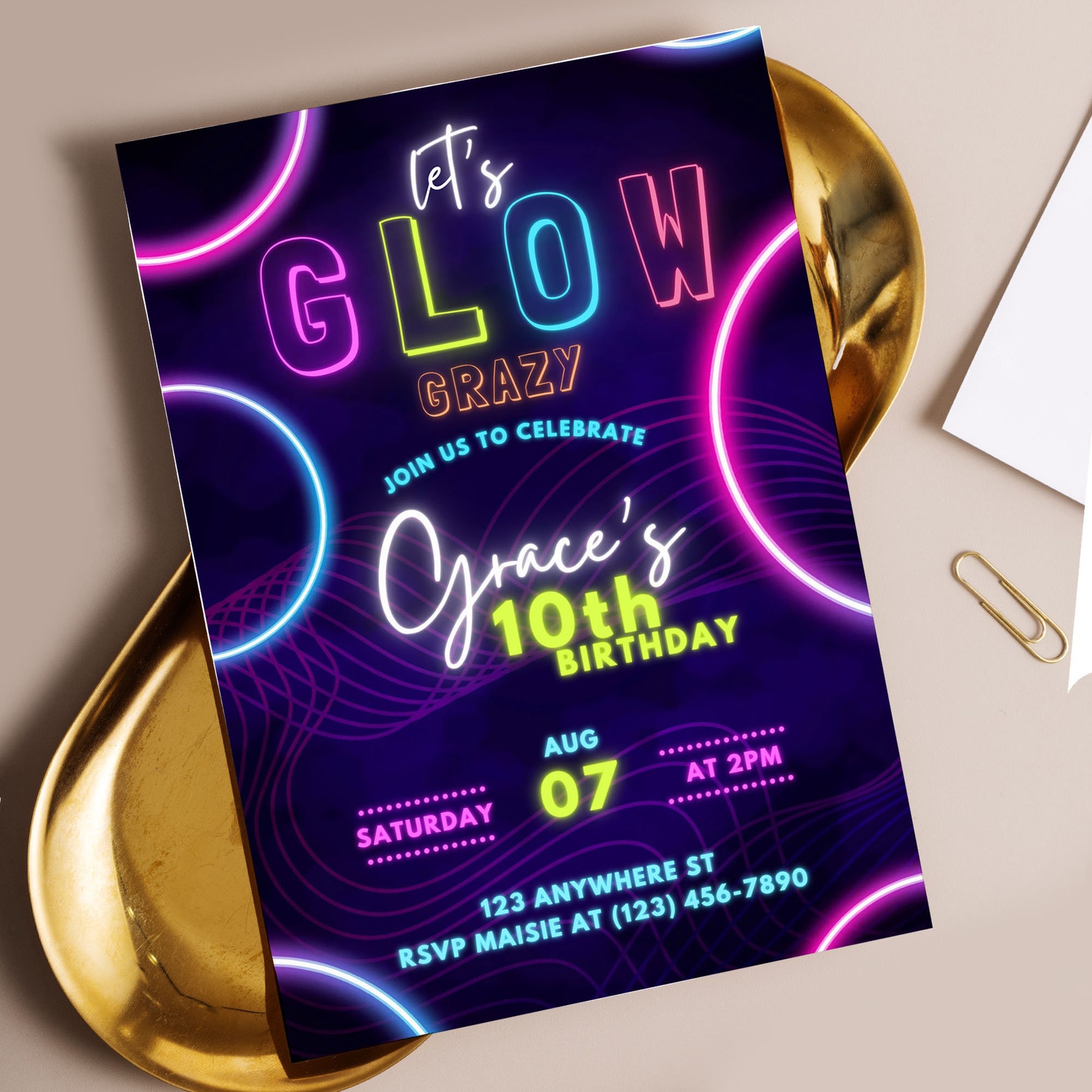 Printable Let's Glow Crazy Invitation Template, Glow Party Invite, Neon ...