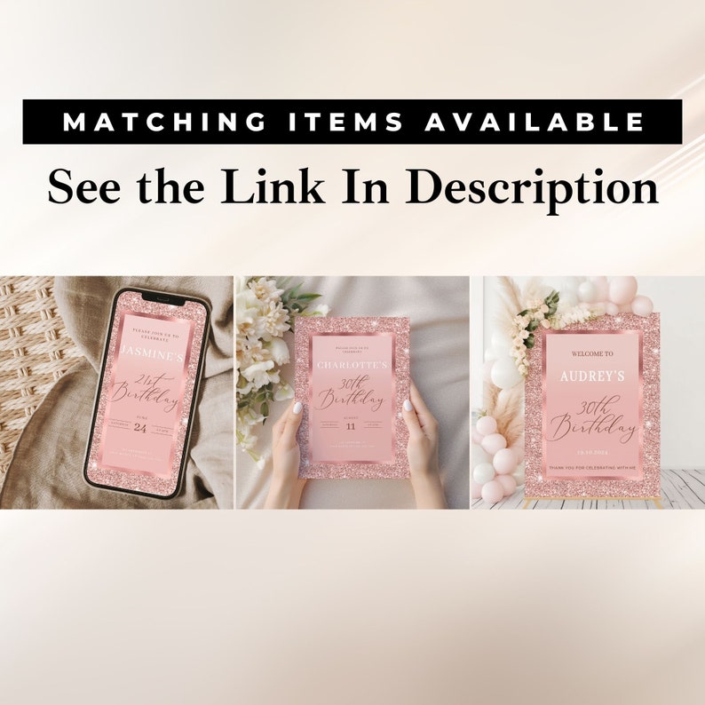 Printable Rose Gold Birthday Invitation Template, Canva Pink Birthday ...