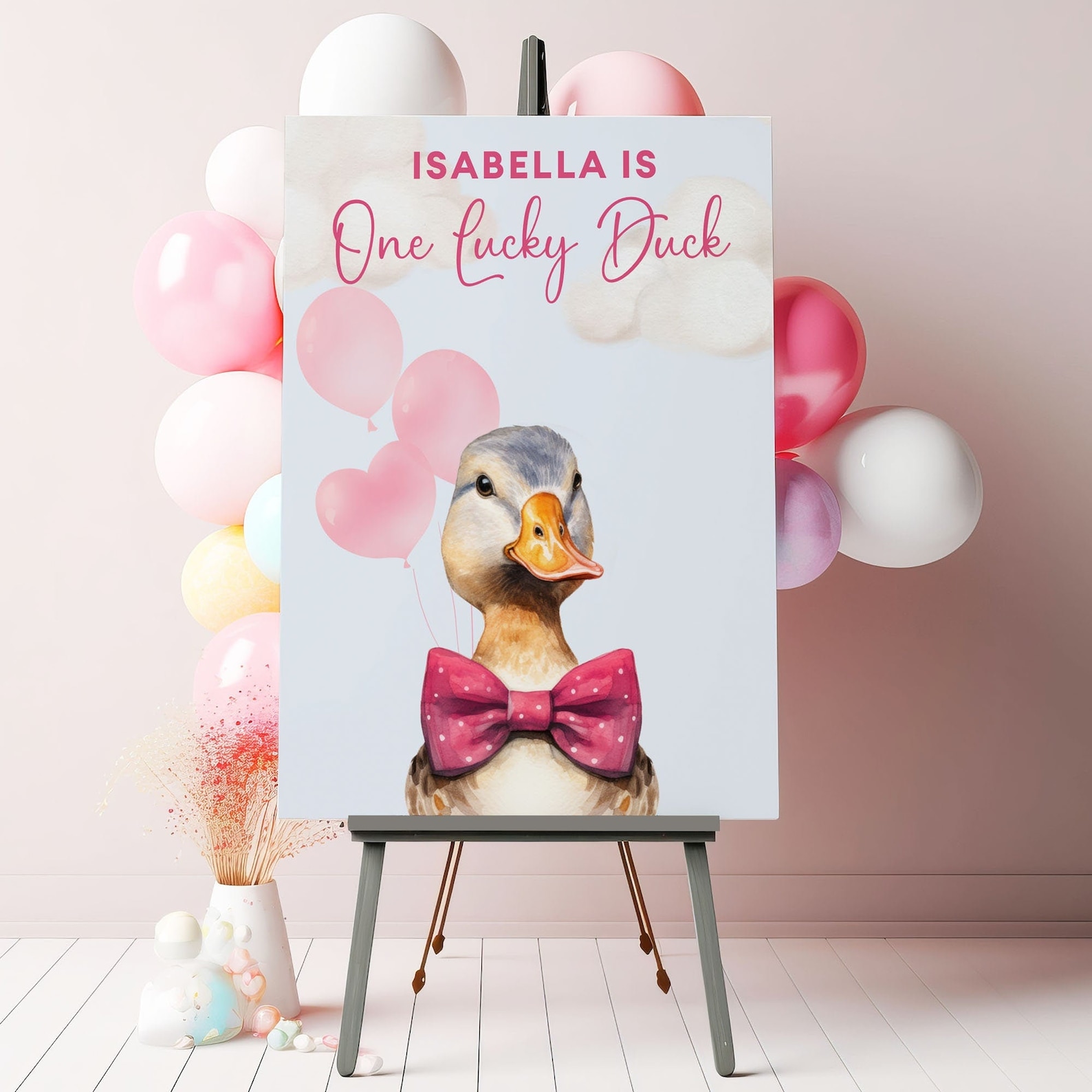 Duck First Birthday Party Welcome Sign, One Lucky Duck Birthday Sign ...