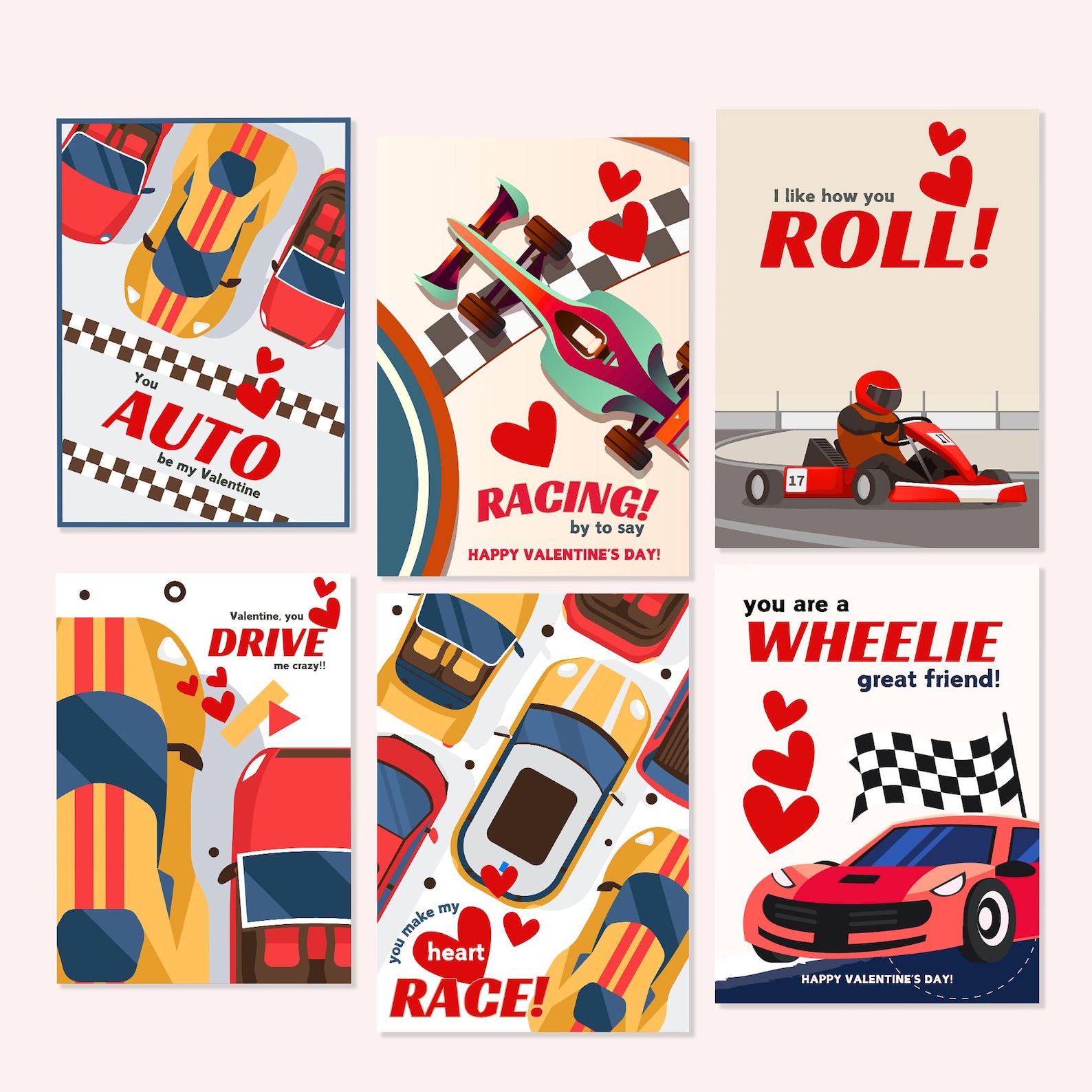 PRINTABLE Boys Classroom Valentines Cards Racing Car Valentines Day ...