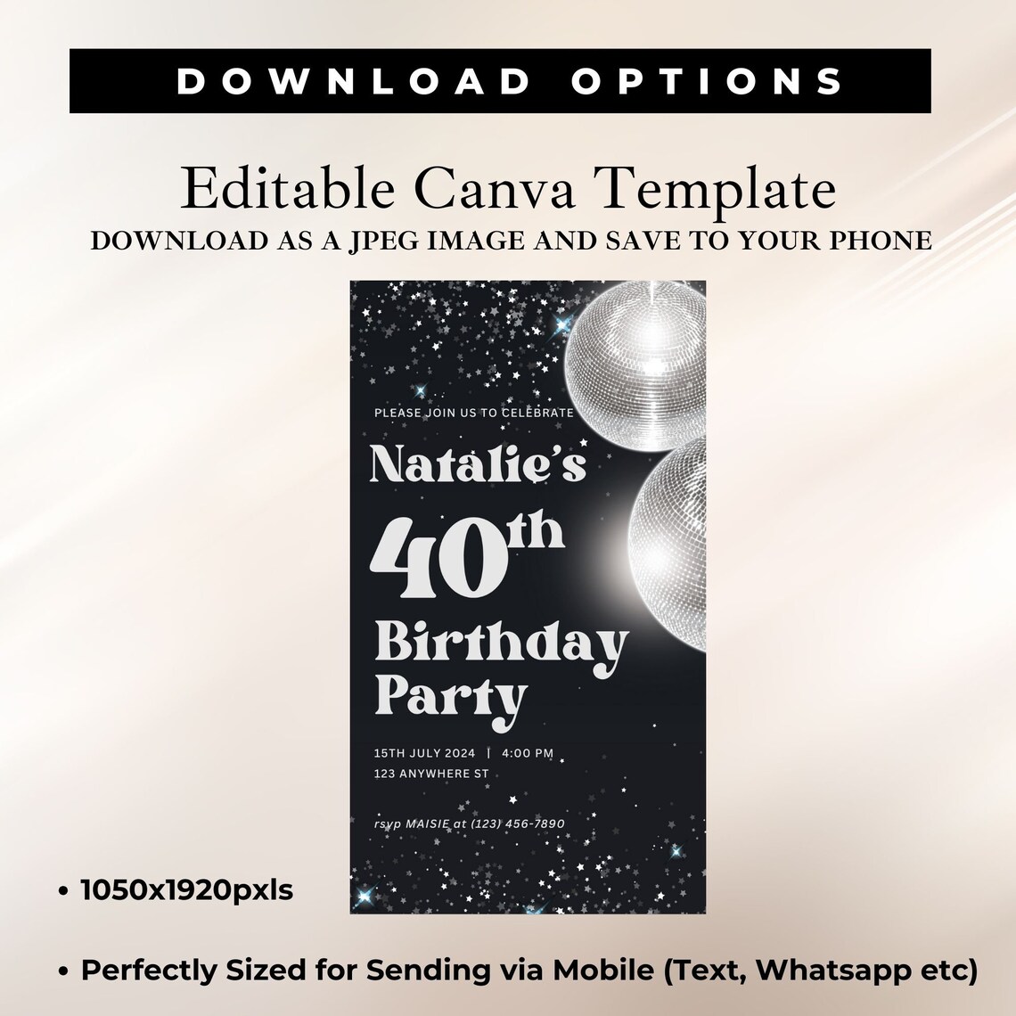 Digital Disco Birthday Party Invitation Template Digital Black and ...