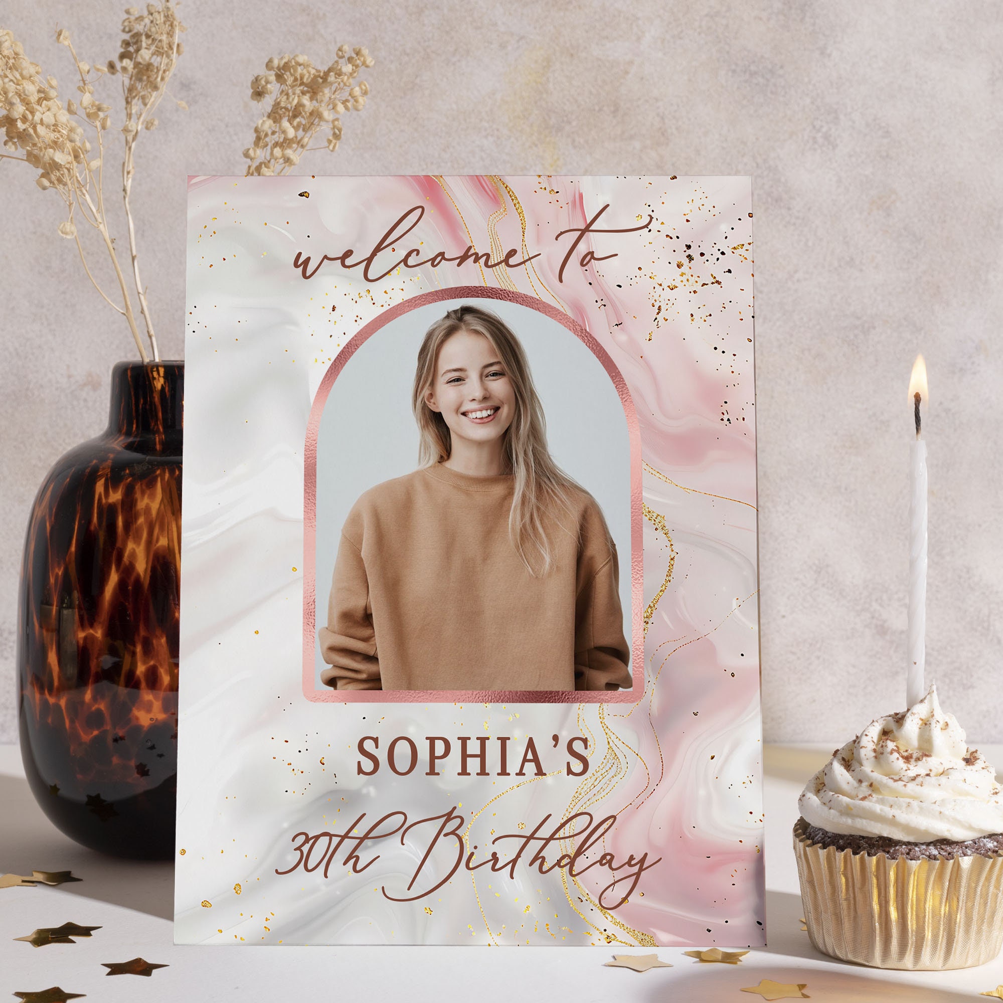 Rose Gold Birthday Welcome Sign Template – Photo Party Decor (INSTANT ...
