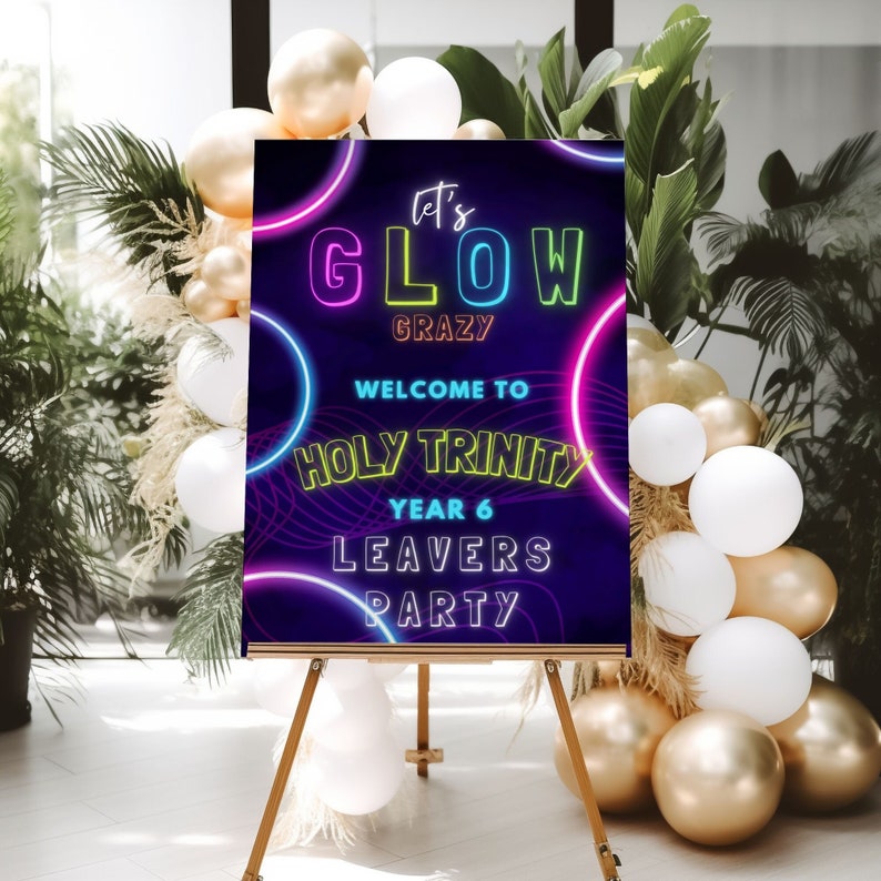 Editable Glow Party Welcome Sign Template Neon Birthday Party Welcome ...