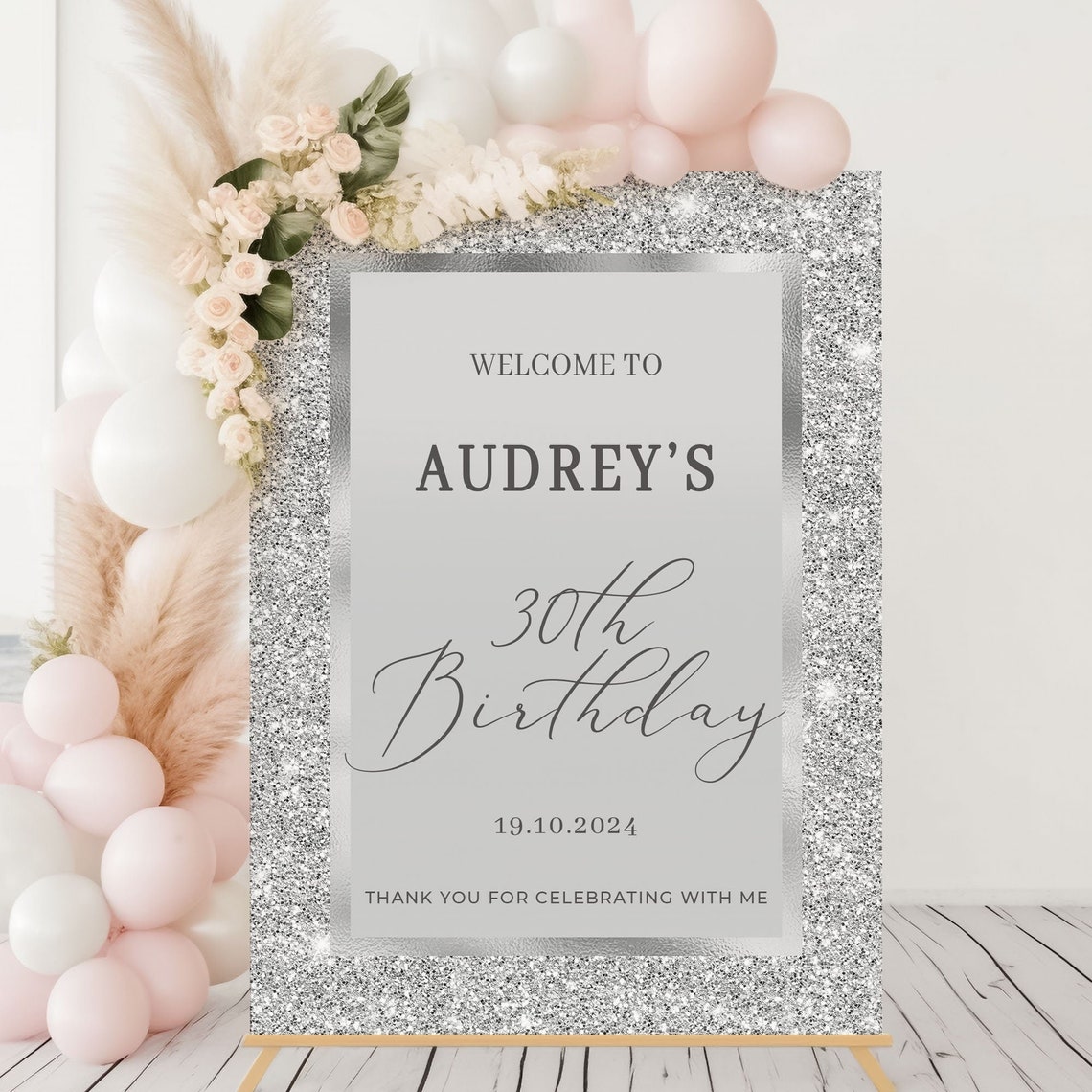 Silver Welcome Sign Editable 21 Birthday Sign Silver Party Décor 18th ...