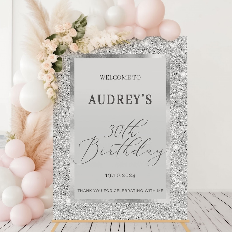 Silver Welcome Sign Editable 21 Birthday Sign Silver Party Décor 18th ...