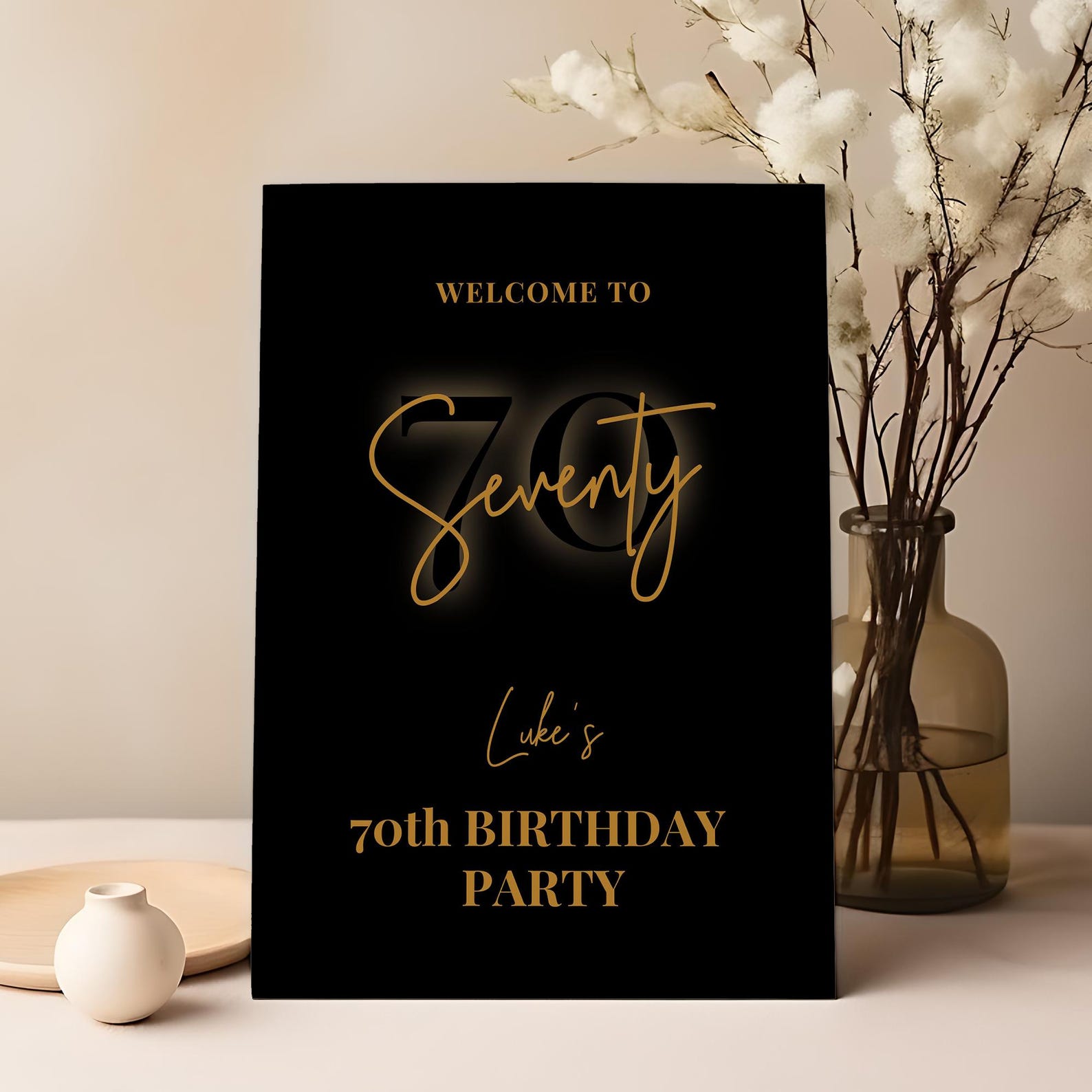 Editable Black and Gold Birthday Party Welcome Sign 40th Party Sign for ...