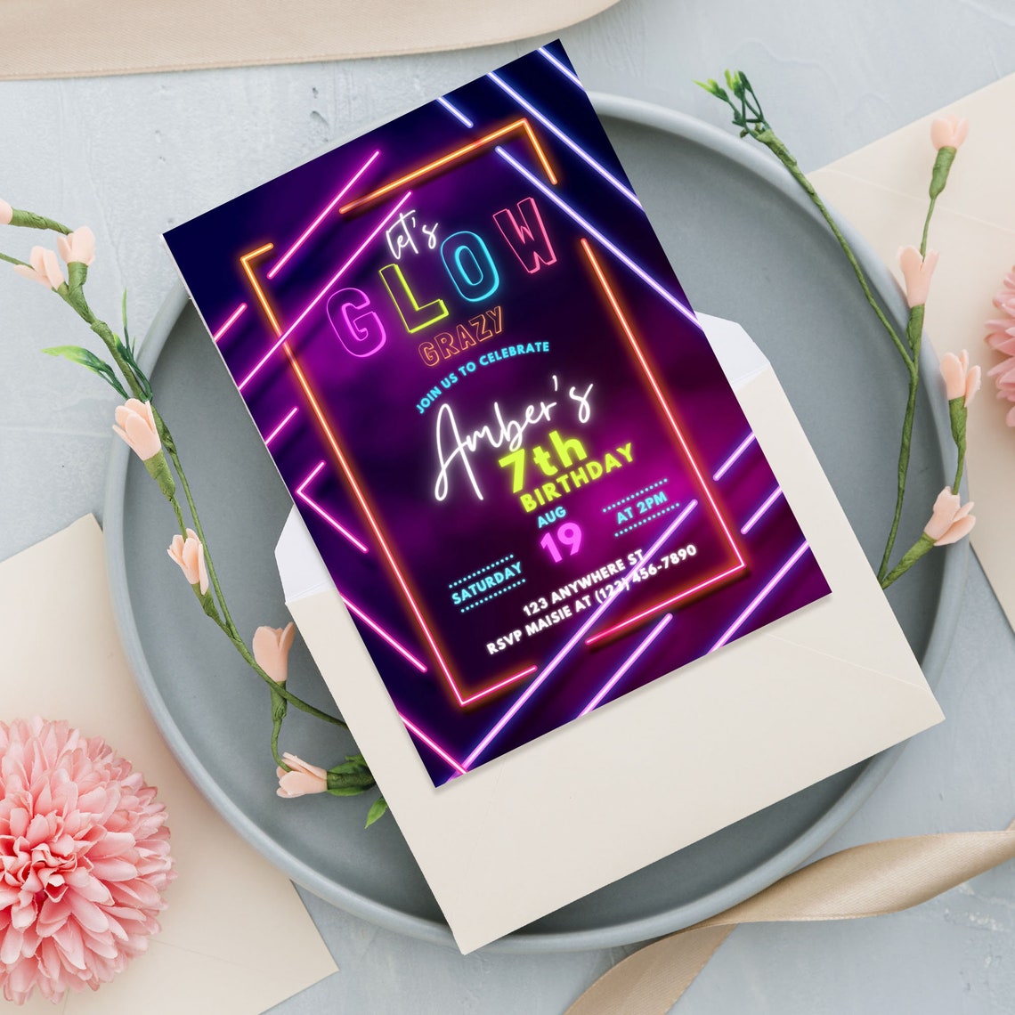 Printable Let's Glow Crazy Invitation Template, Glow Party Invite, Neon ...