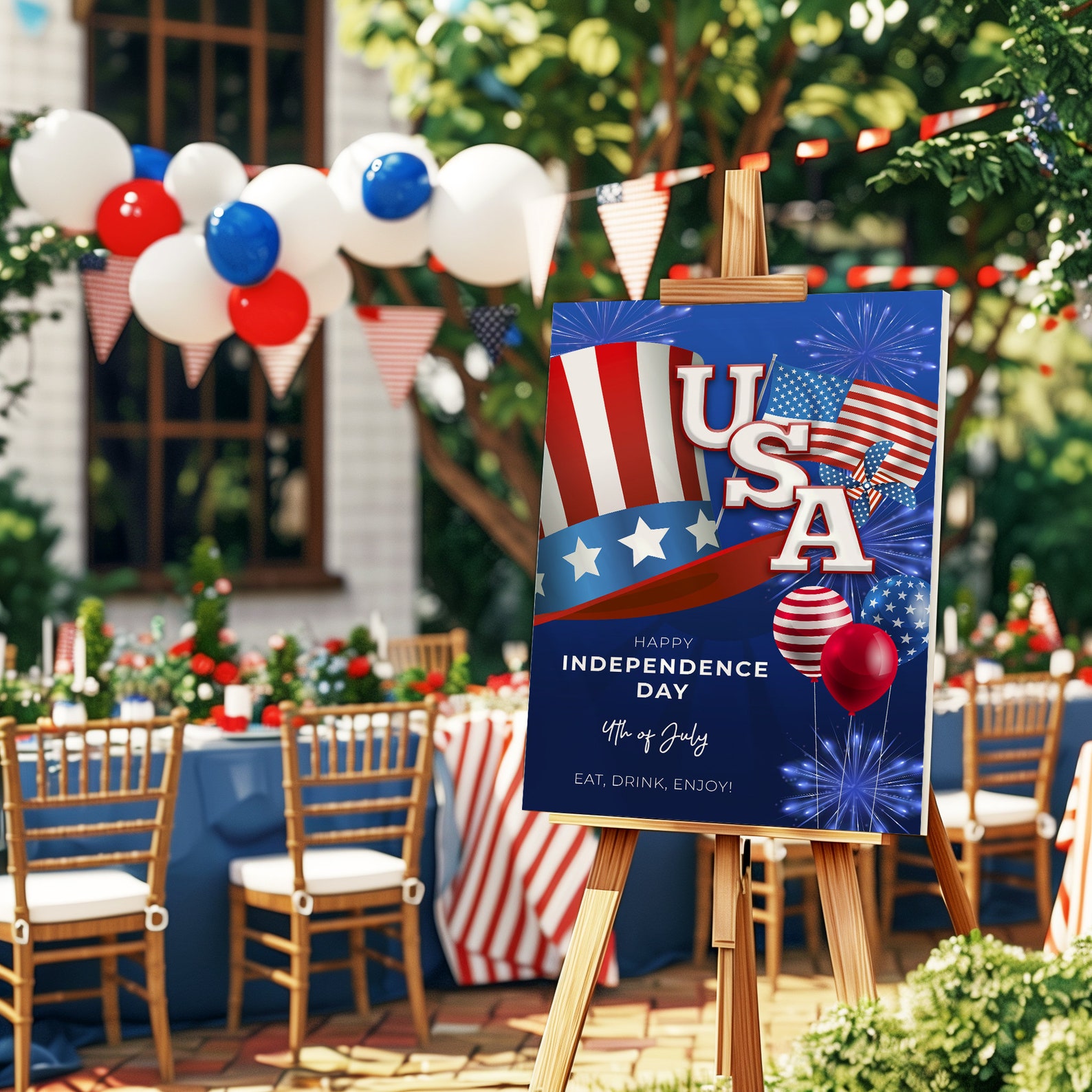 4th July Party Sign PDF Template 4th July Banner Independence Day Sign ...