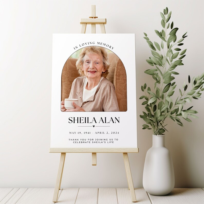 Editable Funeral Memorial Sign With Photo Memorial Funeral Sign ...