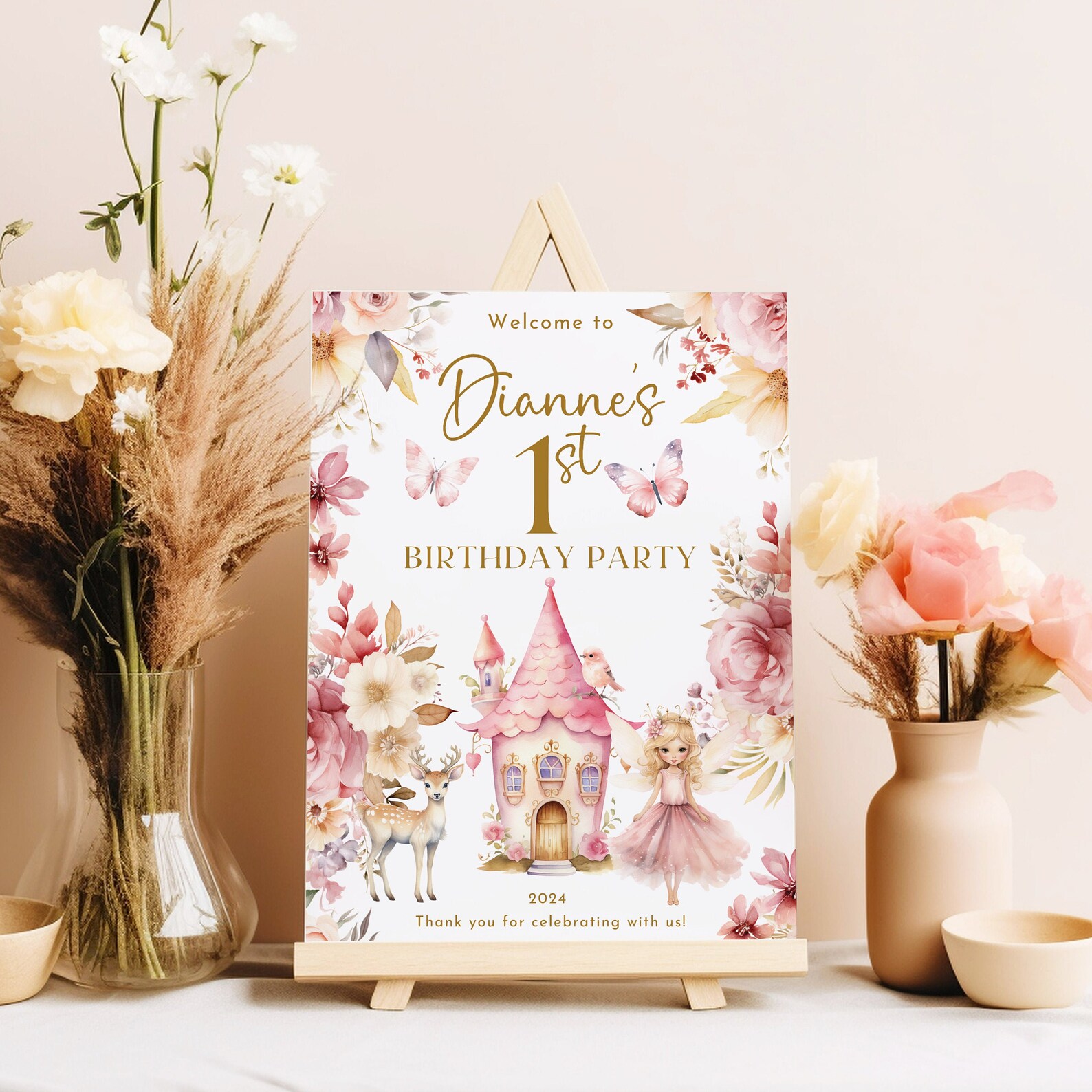 Editable Fairy First Birthday Welcome Sign Template 1st Birthday Party ...