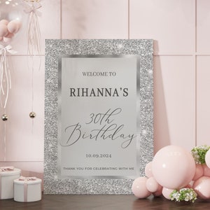 Silver Welcome Sign Editable 21 Birthday Sign Silver Party Décor 18th ...