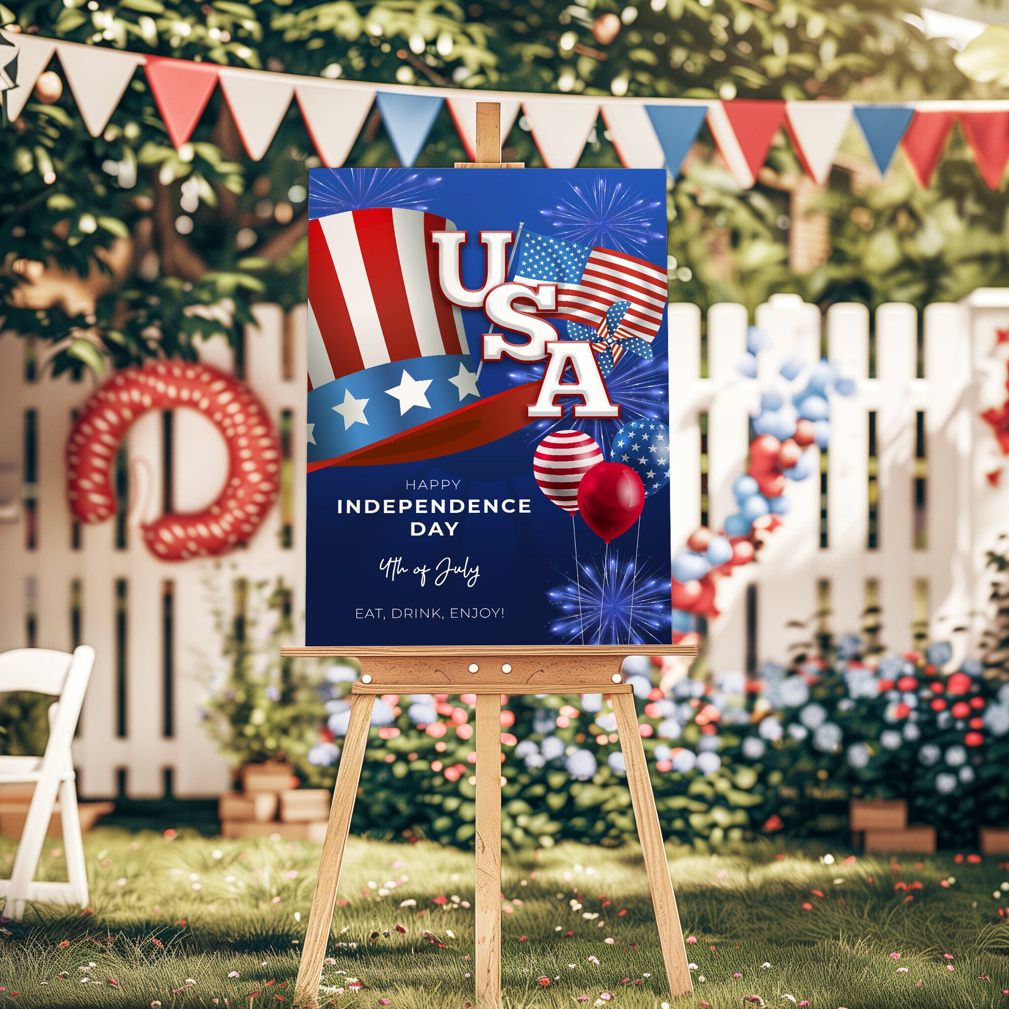 4th July Party Sign PDF Template 4th July Banner Independence Day Sign ...