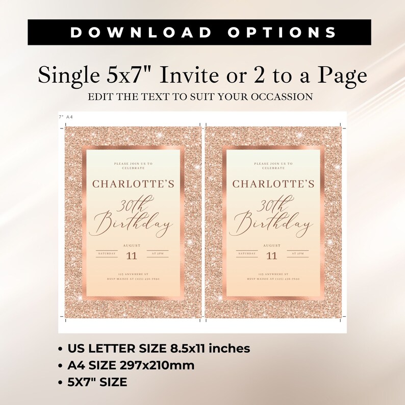 Printable Gold Birthday Invitation Template, Canva Party Invitation ...