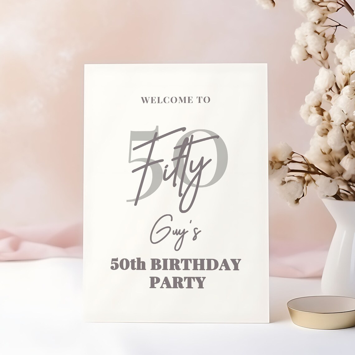 Editable White and Grey Welcome Sign Template Modern 40th Birthday ...