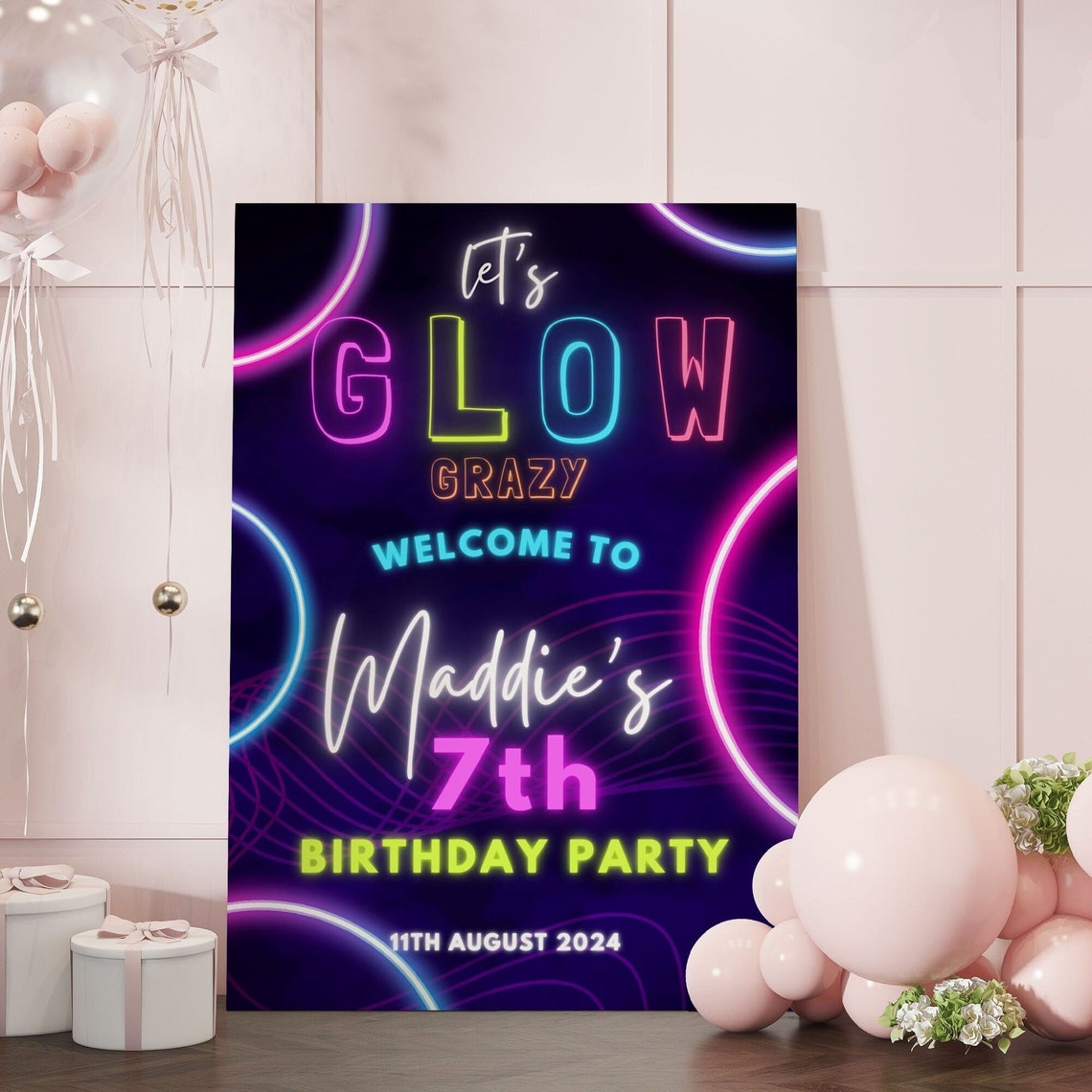 Editable Glow Party Welcome Sign Template Neon Birthday Party Welcome ...