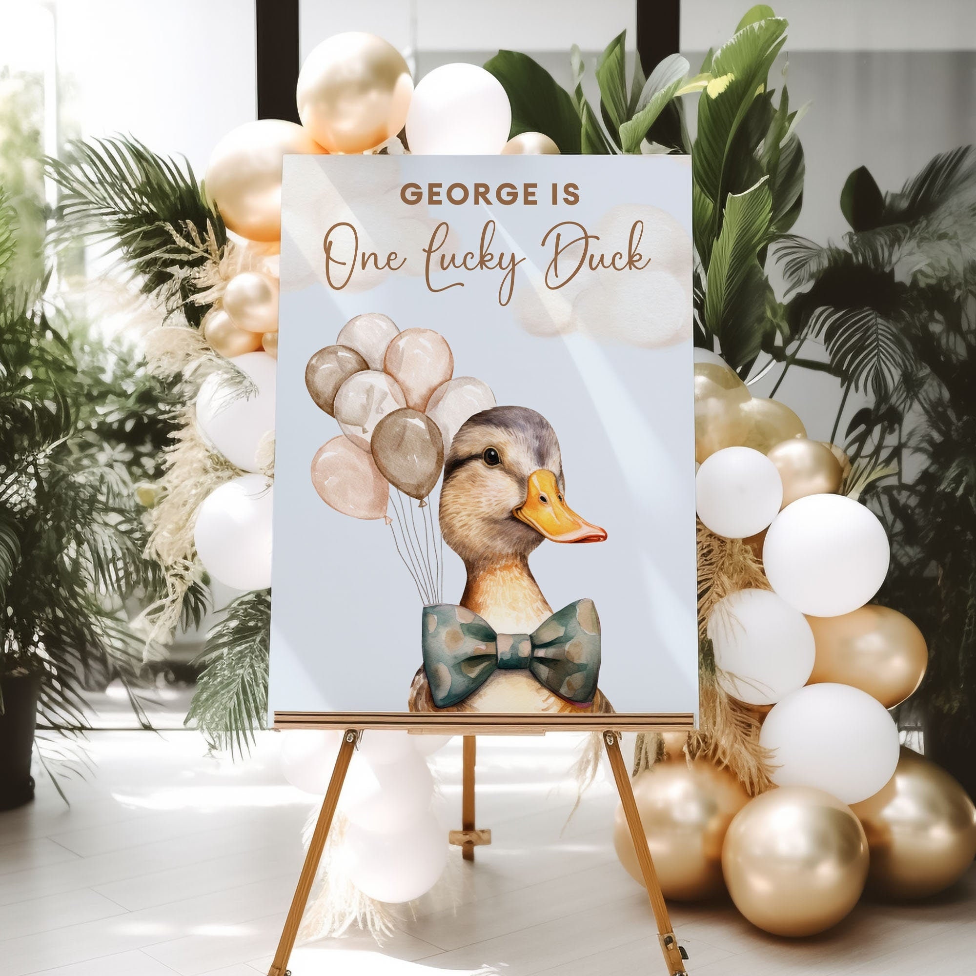 Duck First Birthday Party Welcome Sign, One Lucky Duck Birthday Sign ...