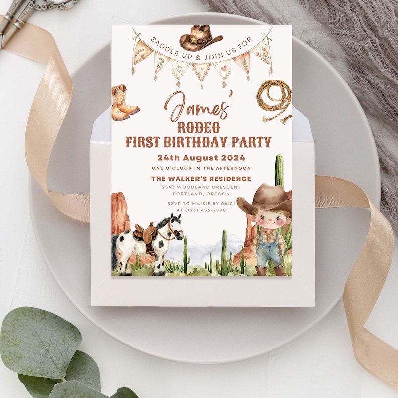 Printable My First Rodeo Birthday Invitation Template Rodeo 1st ...