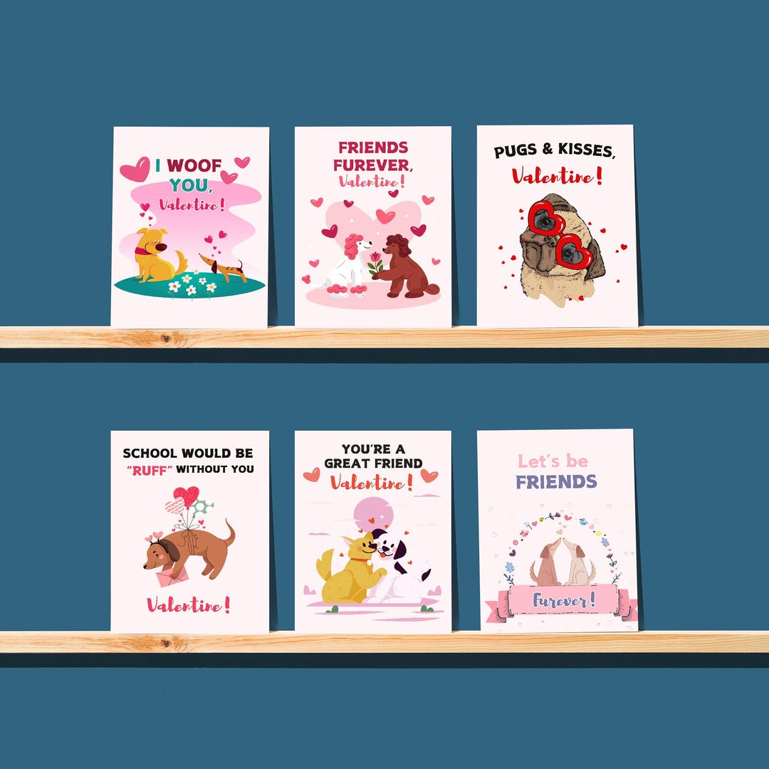 PRINTABLE Kids Valentines Cards for Classmates Dogs Valentines Day ...