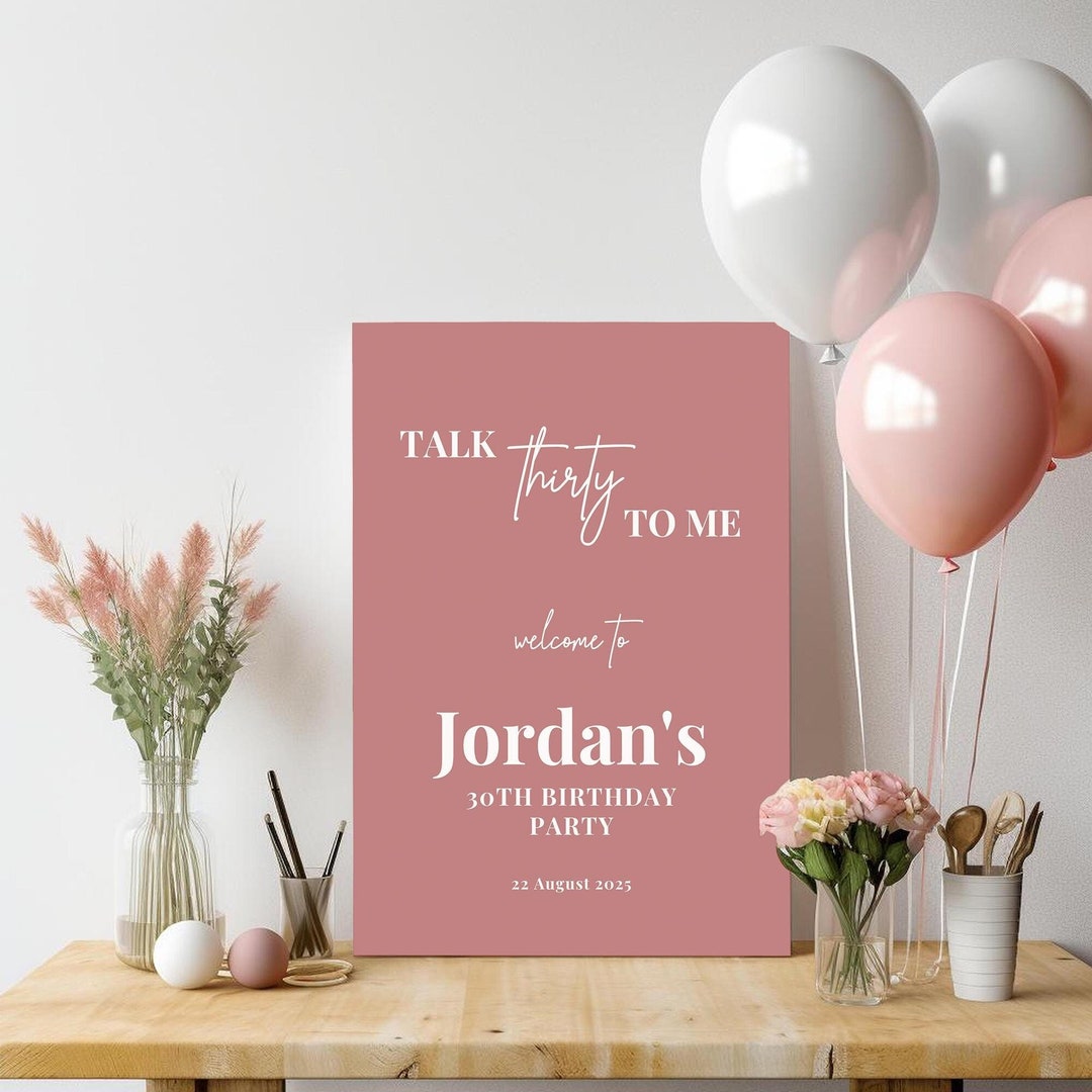 Dusky Pink Talk Thirty to Me Birthday Party Sign Template 30th Birthday ...