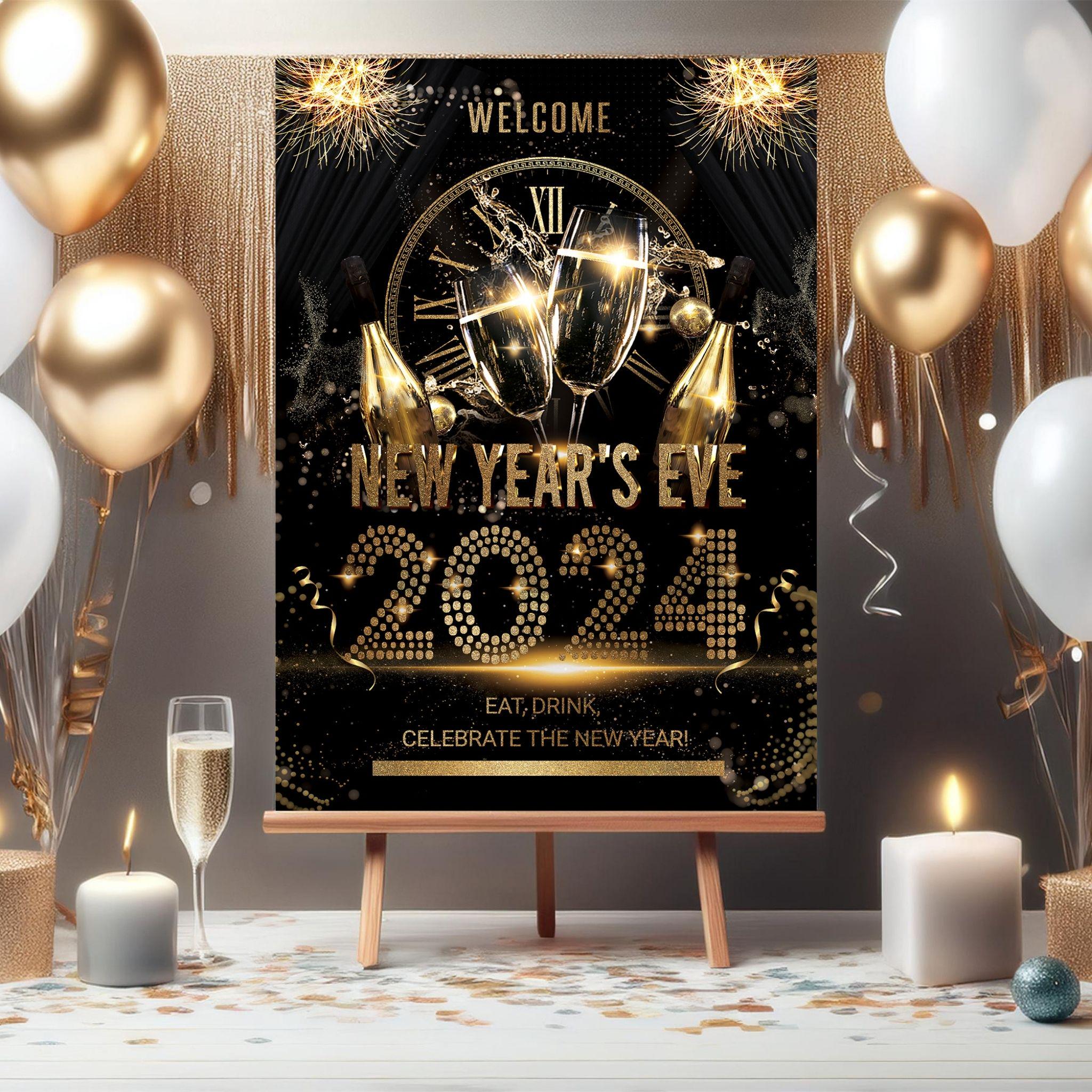 Printable New Years Eve Party Sign PDF Template, NYE Party Welcome Sign ...
