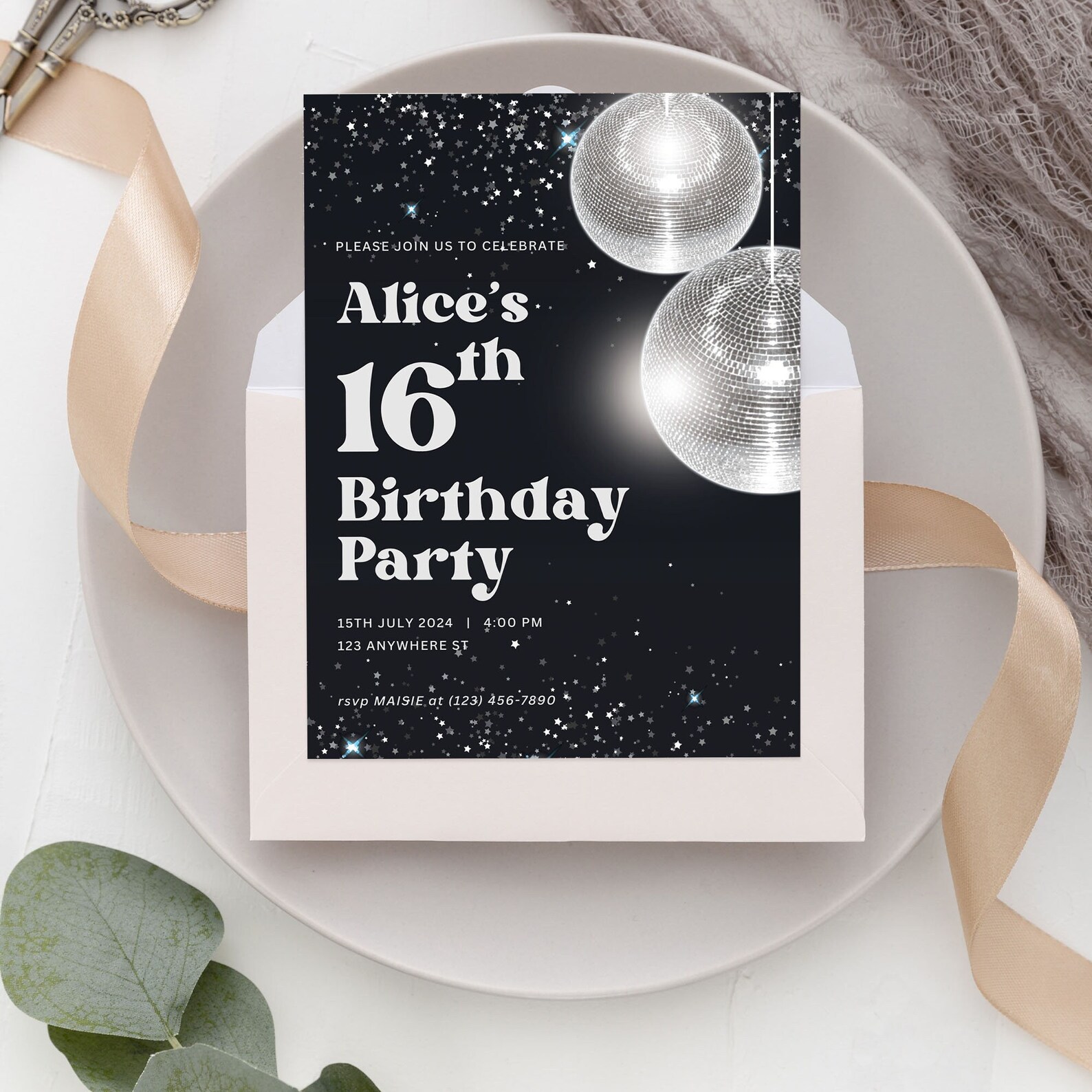 Printable Black and Silver Disco Party Invite Template Last Disco ...