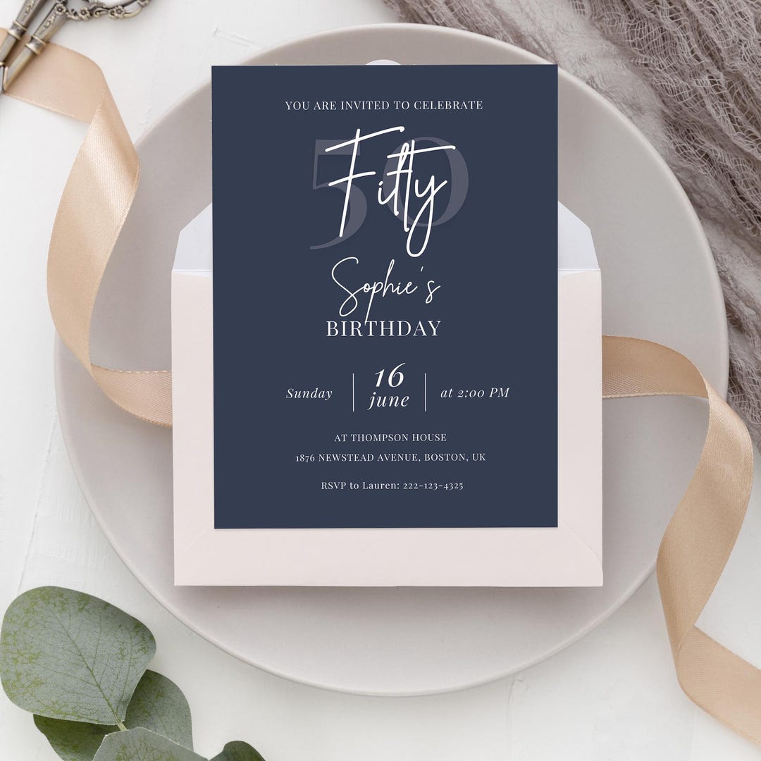 Navy Birthday Party Invitation Template Editable Navy and White Party ...