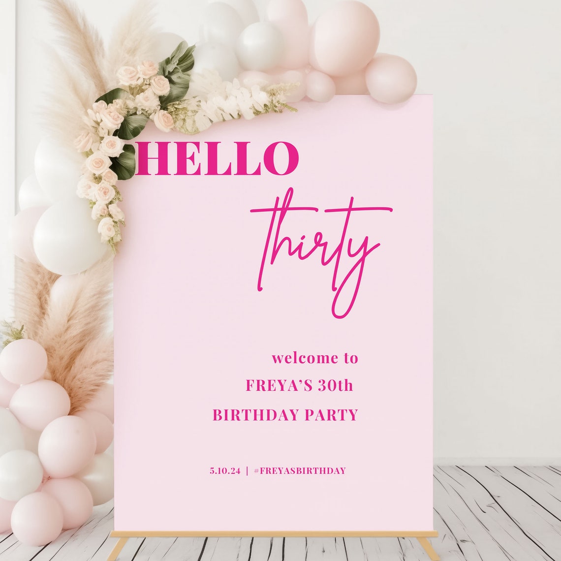 Digital Neon Pink 30th Birthday Party Welcome Sign Template Editable ...