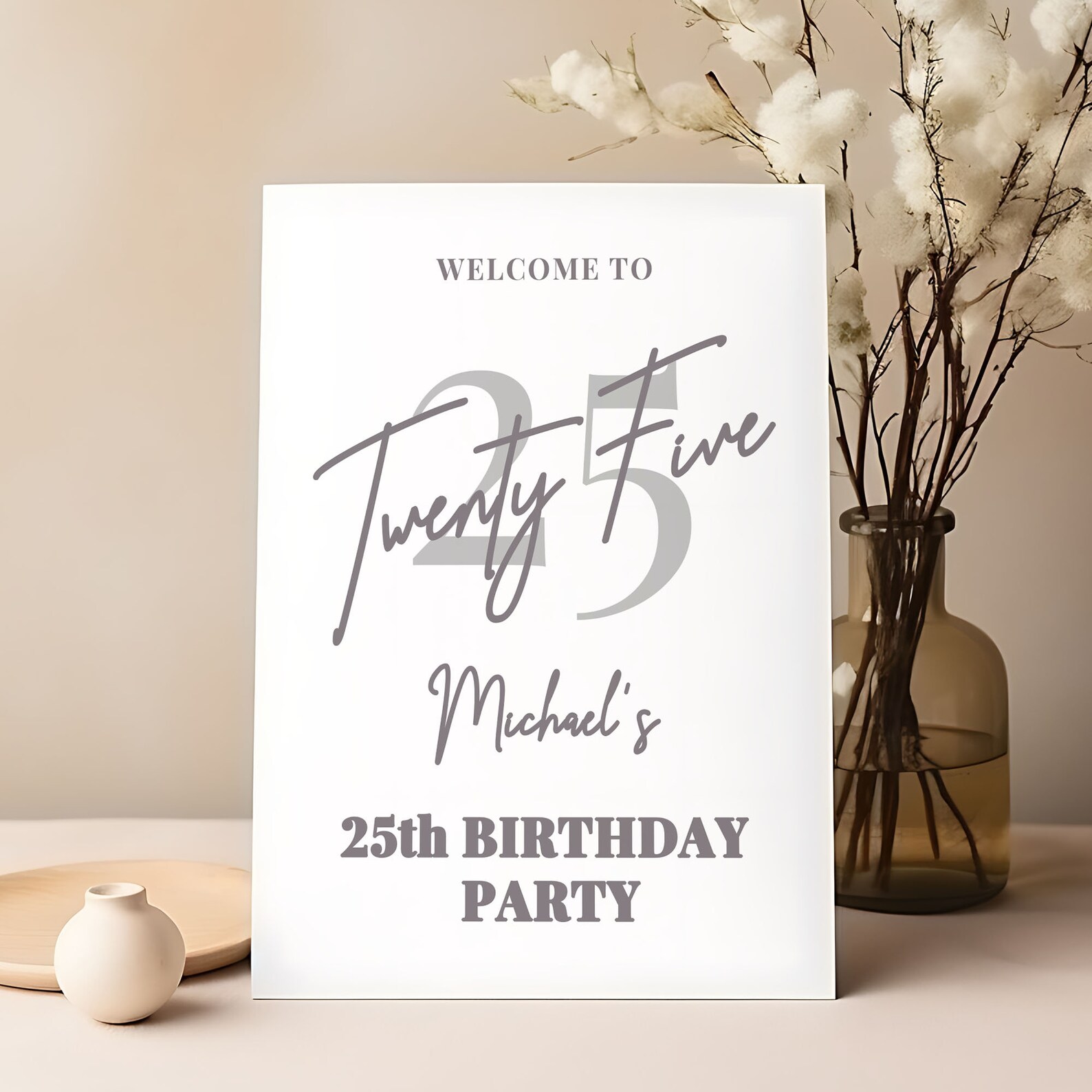 Editable White and Grey Welcome Sign Template Modern 40th Birthday ...