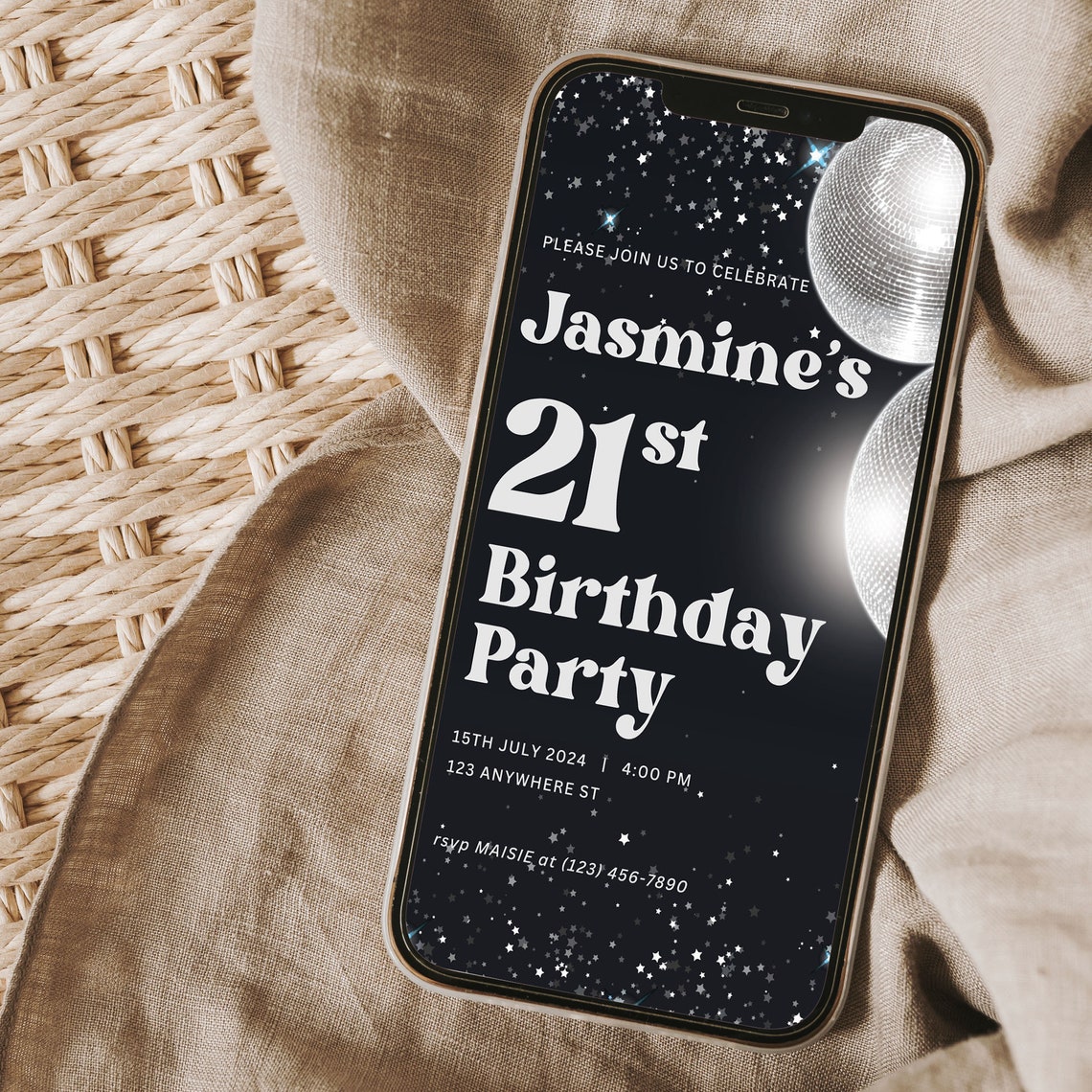 Digital Disco Birthday Party Invitation Template Digital Black and ...