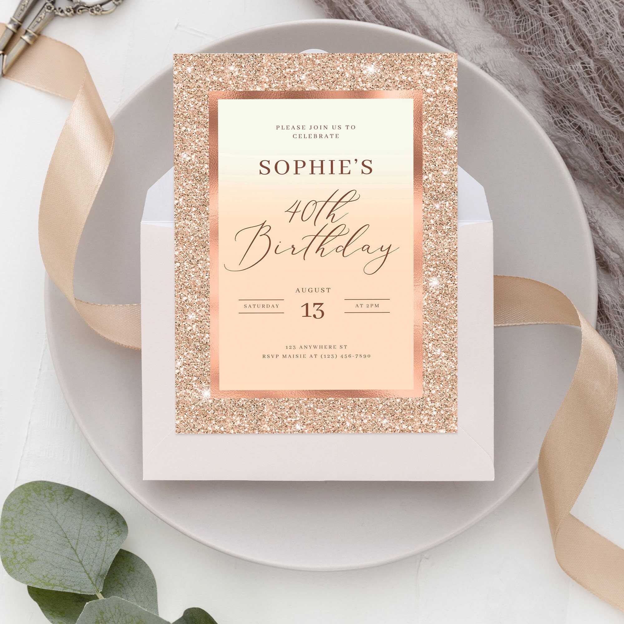 Printable Gold Birthday Invitation Template, Canva Party Invitation ...