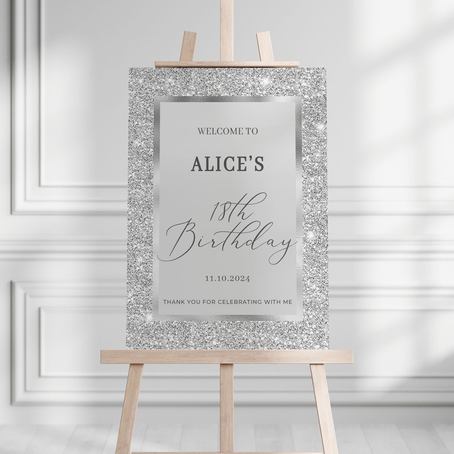 Silver Welcome Sign Editable 21 Birthday Sign Silver Party Décor 18th ...