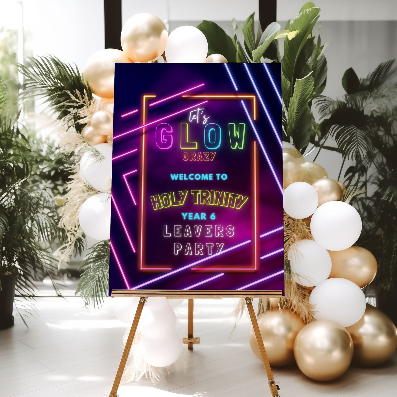 Editable Glow Party Welcome Sign Template Neon Birthday Party Welcome ...