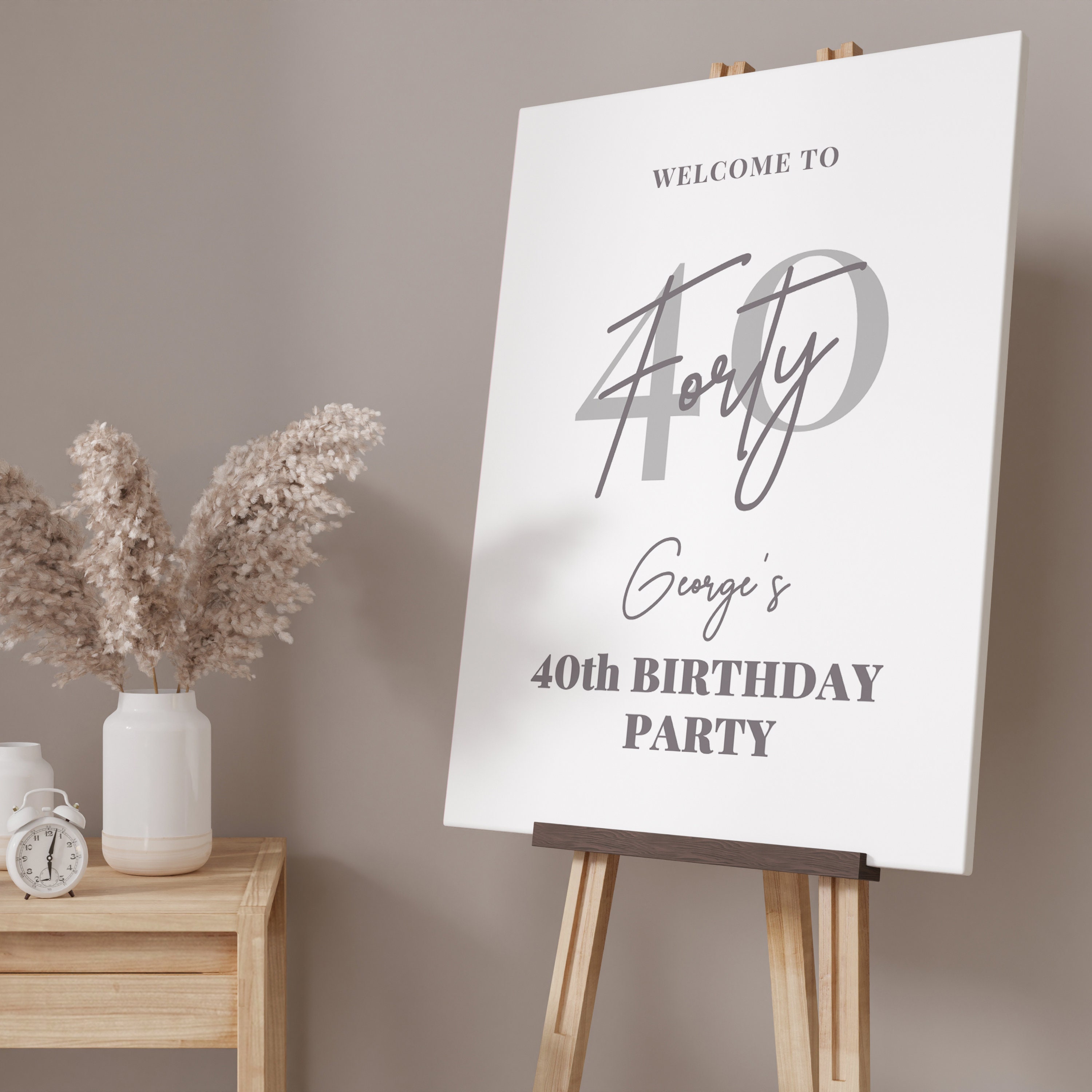 Editable White and Grey Welcome Sign Template Modern 40th Birthday ...