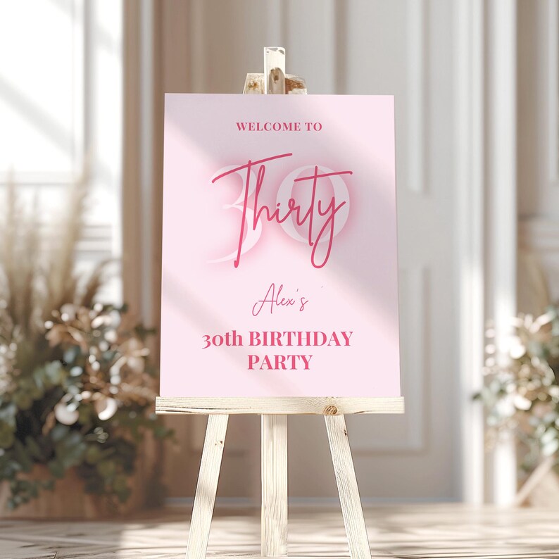 Editable Neon Pink Birthday Party Welcome Sign 40th Birthday Party Sign ...