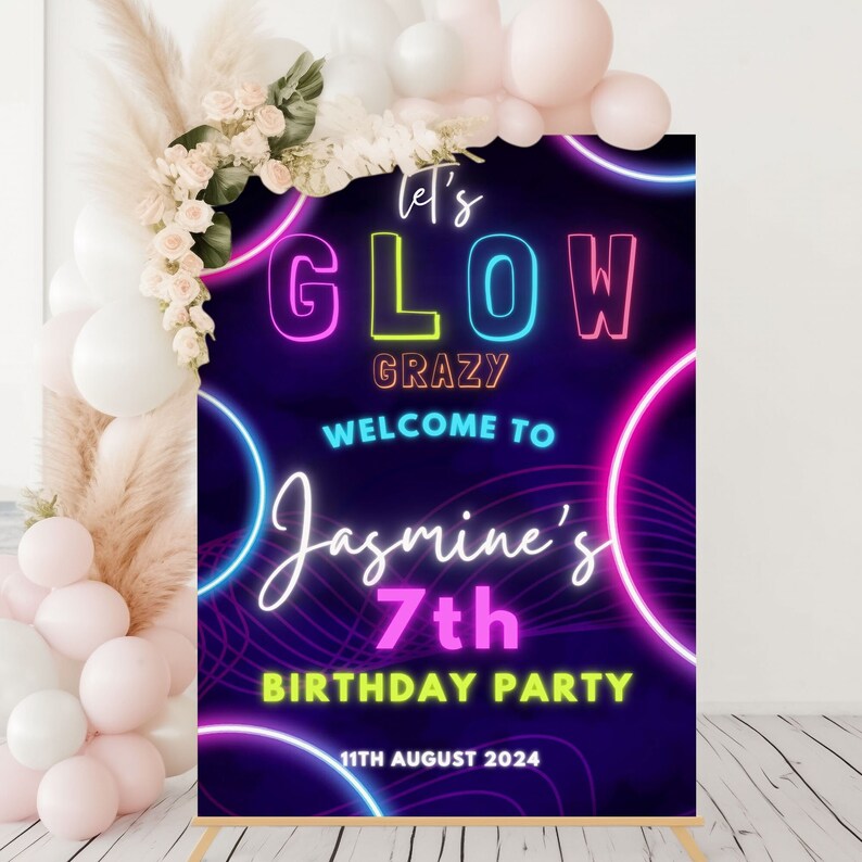 Editable Glow Party Welcome Sign Template Neon Birthday Party Welcome ...