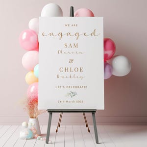 White and Gold Engagement Party Sign Template, Printable Engagement ...
