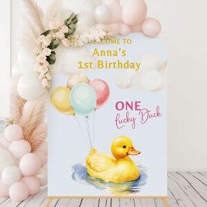 Duck First Birthday Party Welcome Sign, One Lucky Duck Birthday Sign ...