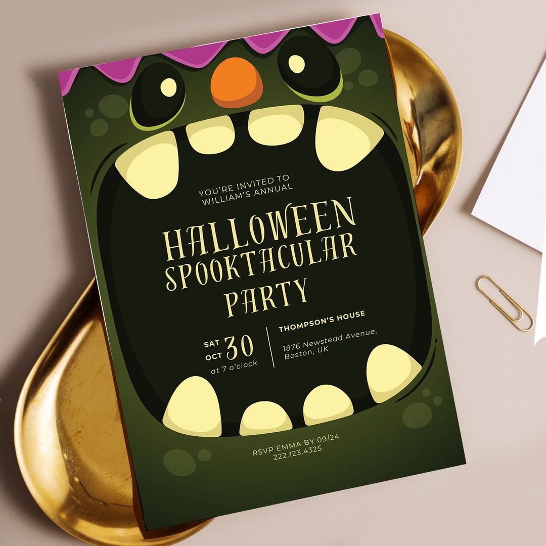 Editable Halloween Party Invitation Goblin Halloween Birthday ...