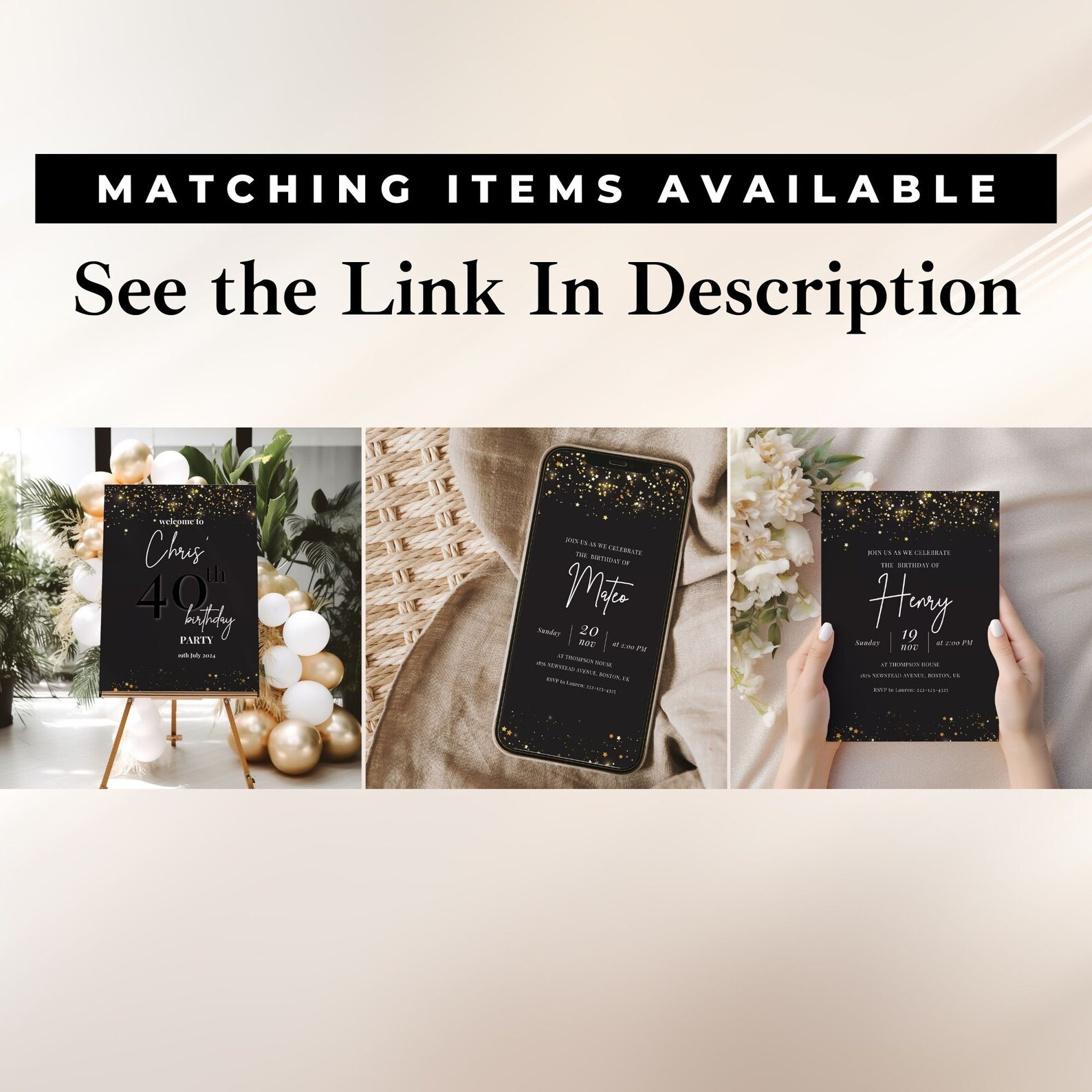 Digital Black and Gold Birthday Party Welcome Sign Template Editable ...