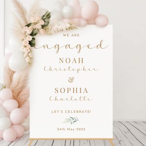 White and Gold Engagement Party Sign Template, Printable Engagement ...