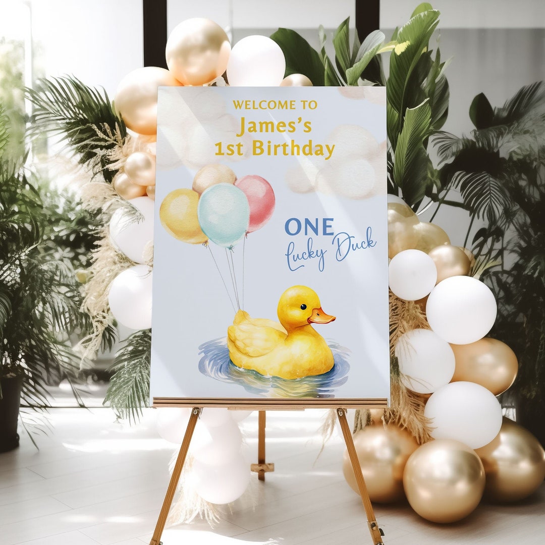 Duck First Birthday Party Welcome Sign, One Lucky Duck Birthday Sign ...
