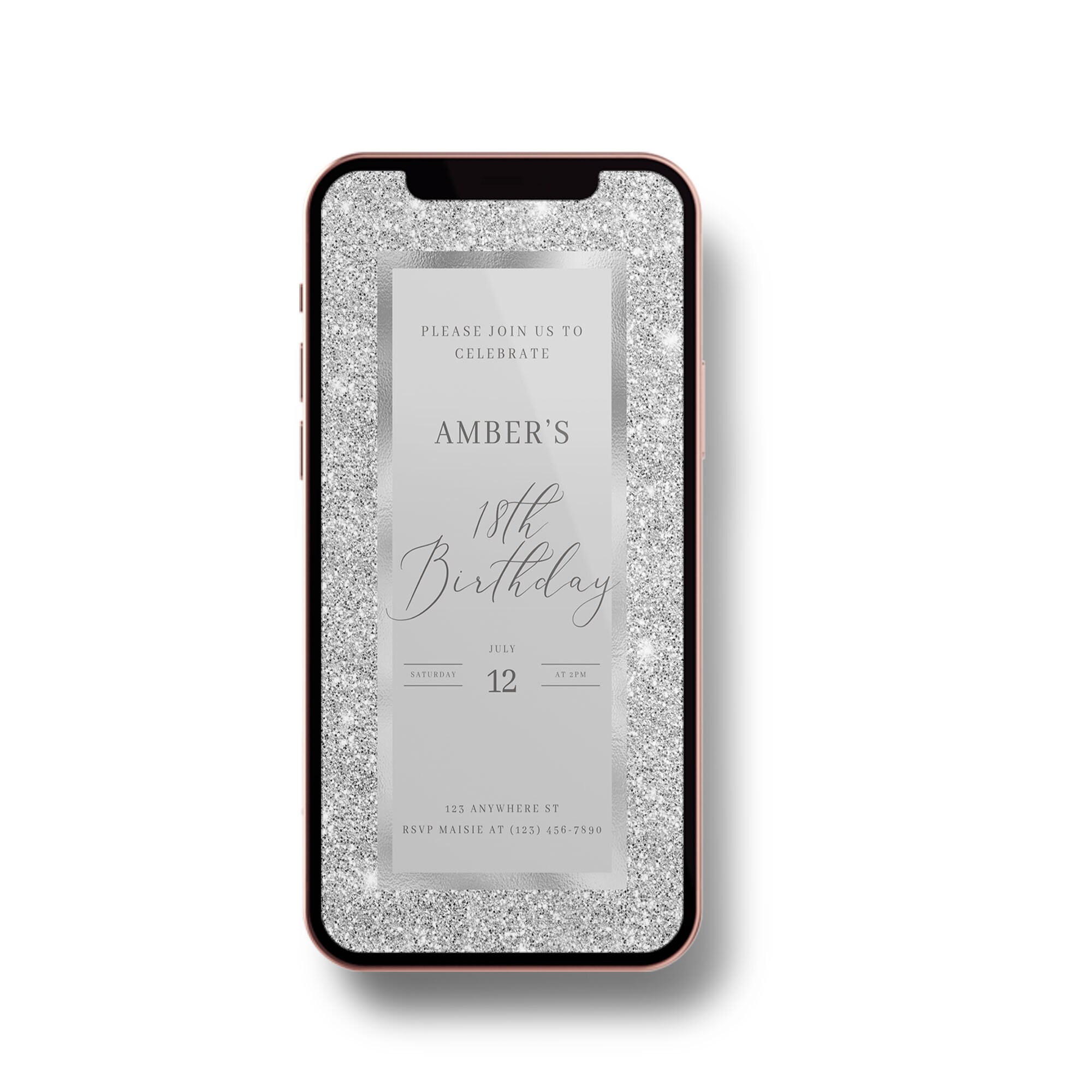 Digital Silver Birthday Party Invitation Template Digital Silver ...