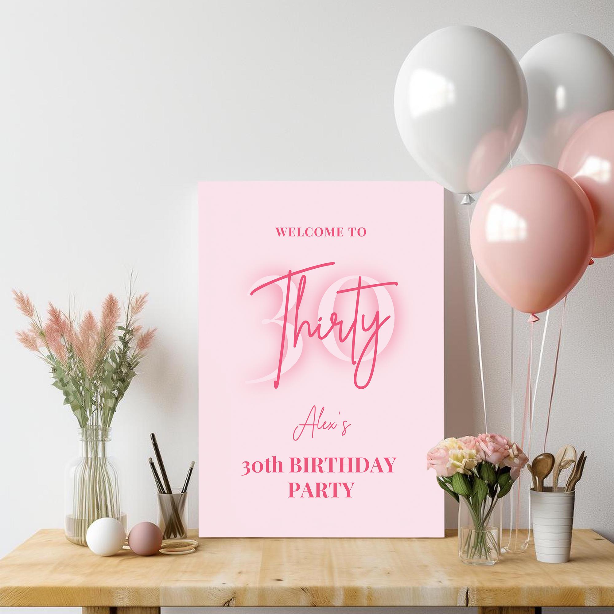 Editable Neon Pink Birthday Party Welcome Sign 40th Birthday Party Sign ...
