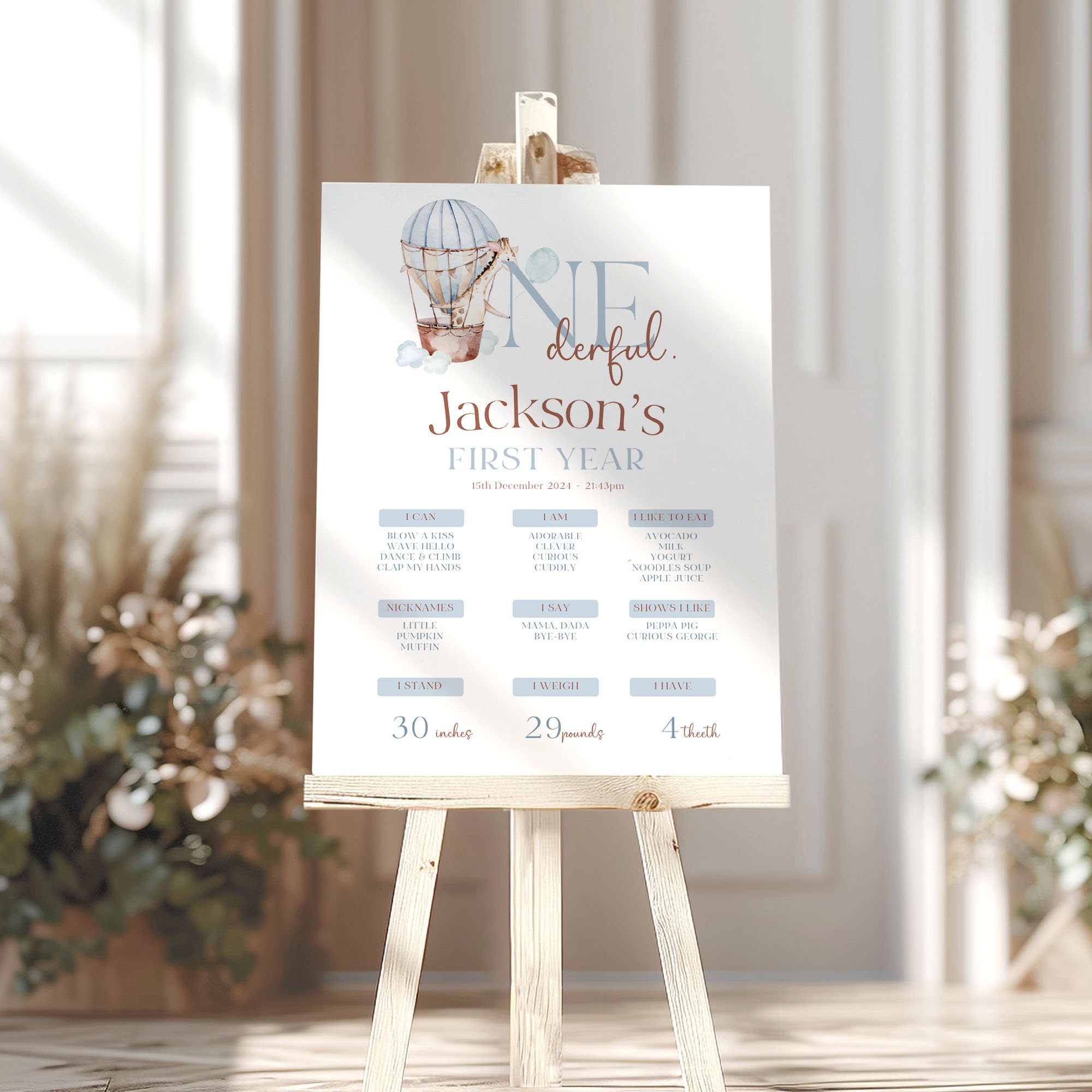 Editable First Birthday Milestone Sign Template Blue Onederful ...