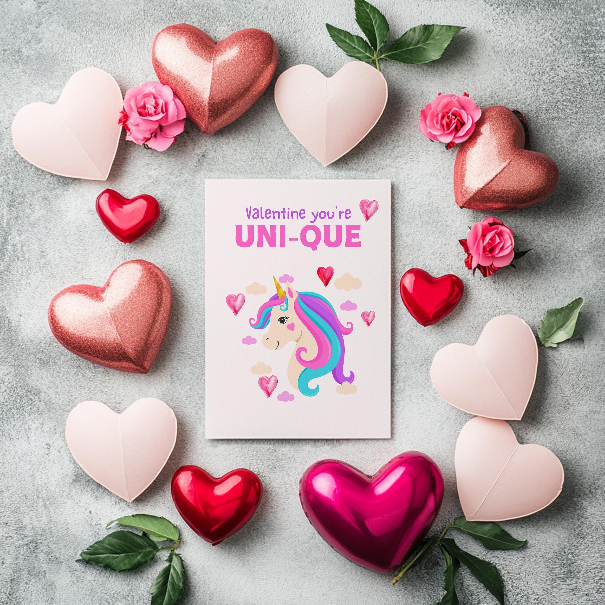 PRINTABLE Girls Valentines Cards Unicorns - Set of 6 - Unicorn Theme ...