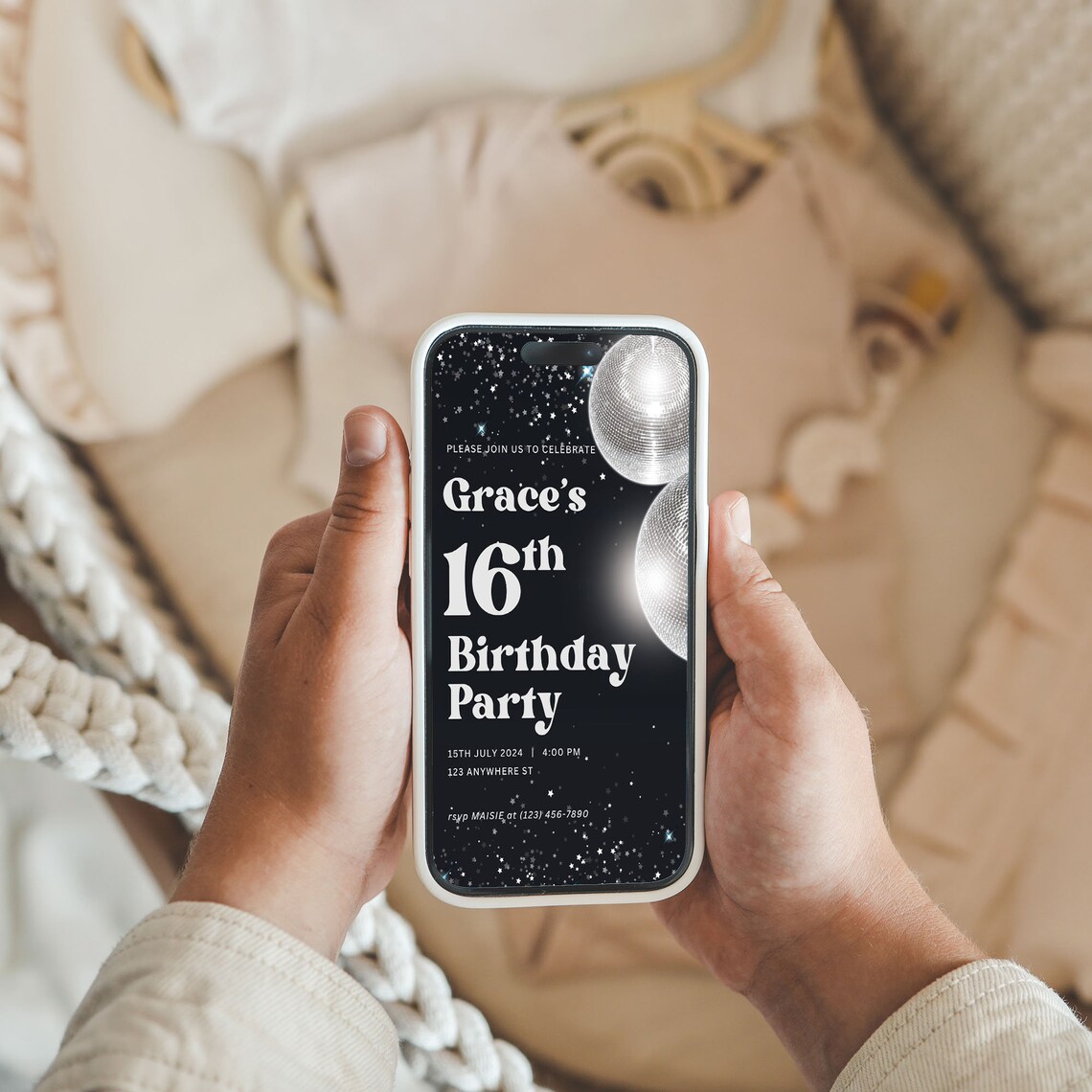 Digital Disco Birthday Party Invitation Template Digital Black and ...