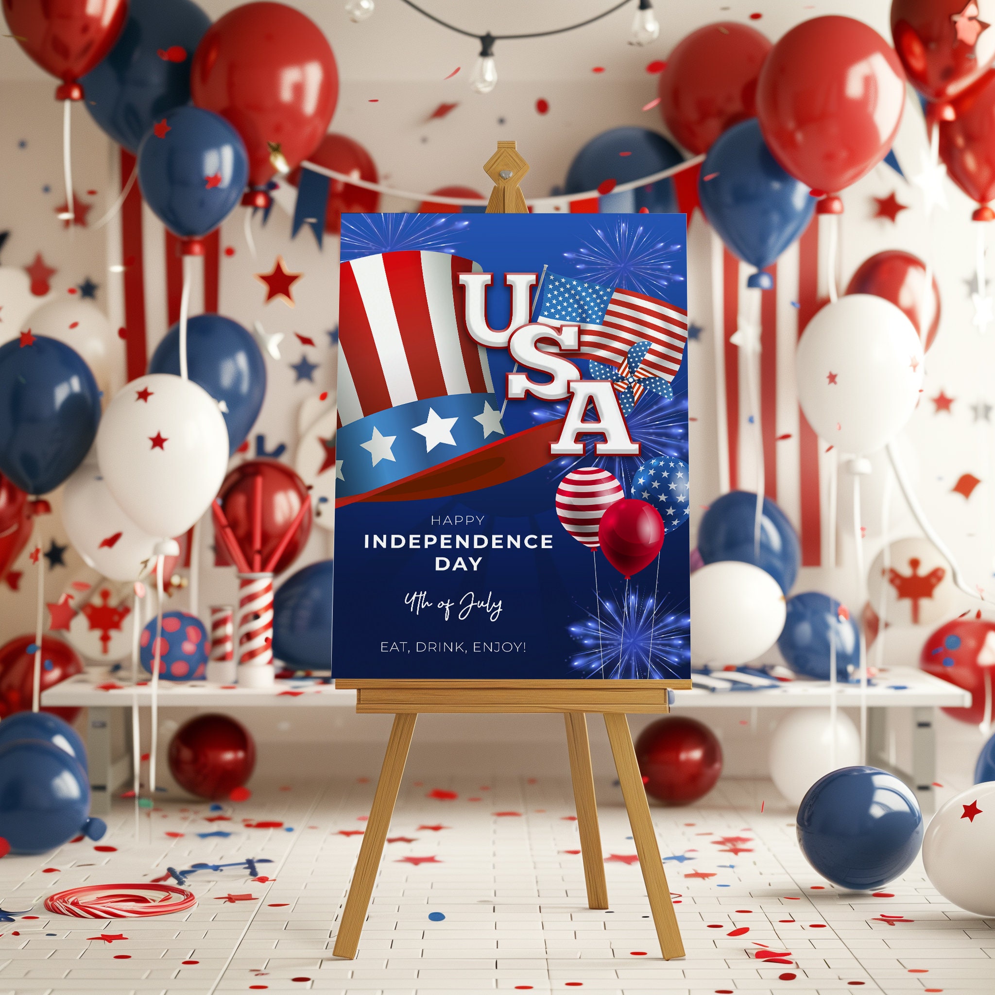 4th July Party Sign PDF Template 4th July Banner Independence Day Sign ...