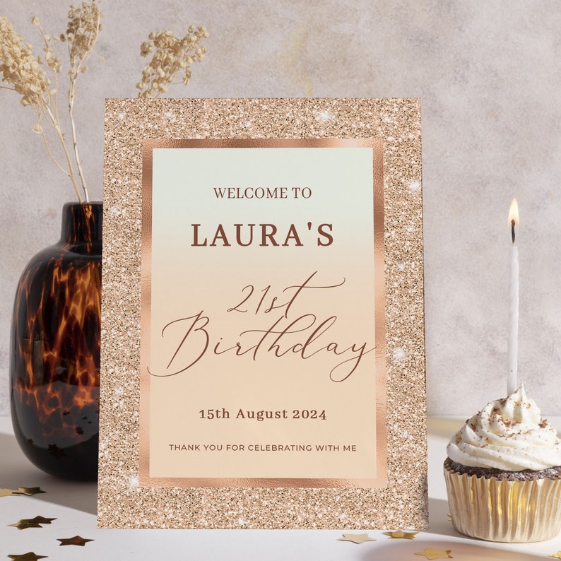 Editable Gold Welcome Sign Editable 21 Birthday Sign Gold Party Décor ...