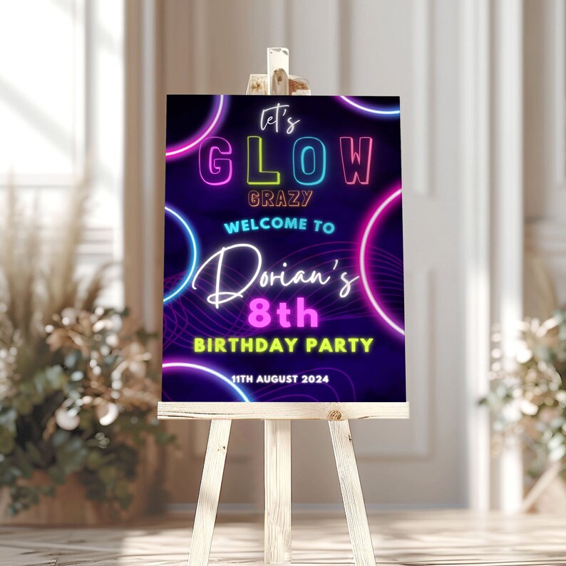 Editable Glow Party Welcome Sign Template Neon Birthday Party Welcome ...